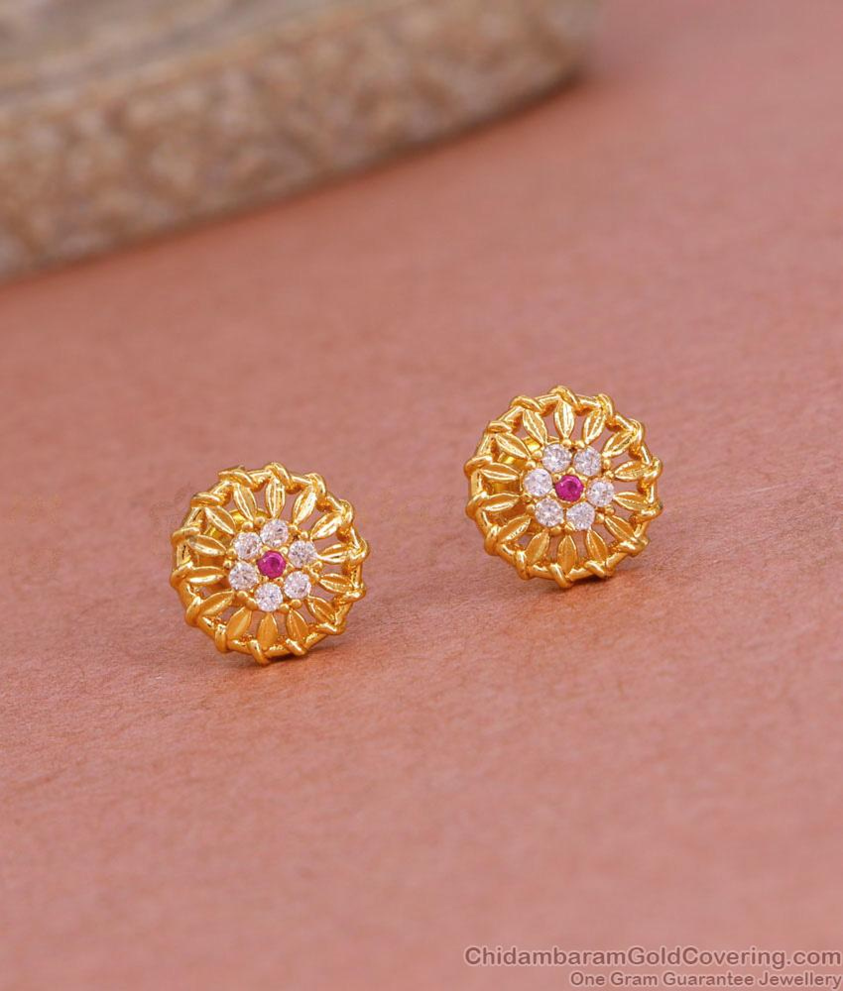 Small One Gram Gold Stone Stud Earring Daily Wear Collection ER4924