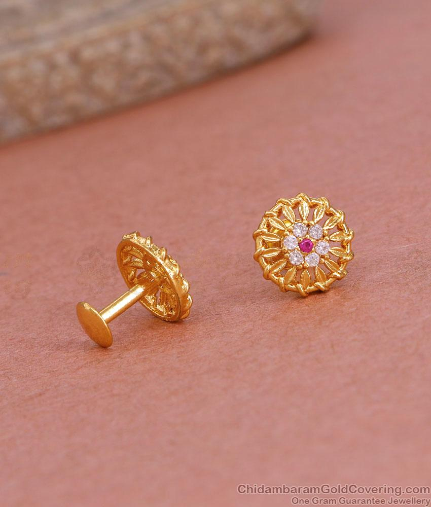 Small One Gram Gold Stone Stud Earring Daily Wear Collection ER4924