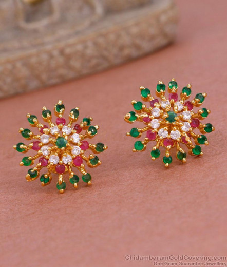 Traditional One Gram Gold Earring Pearl Stud Design ER4147