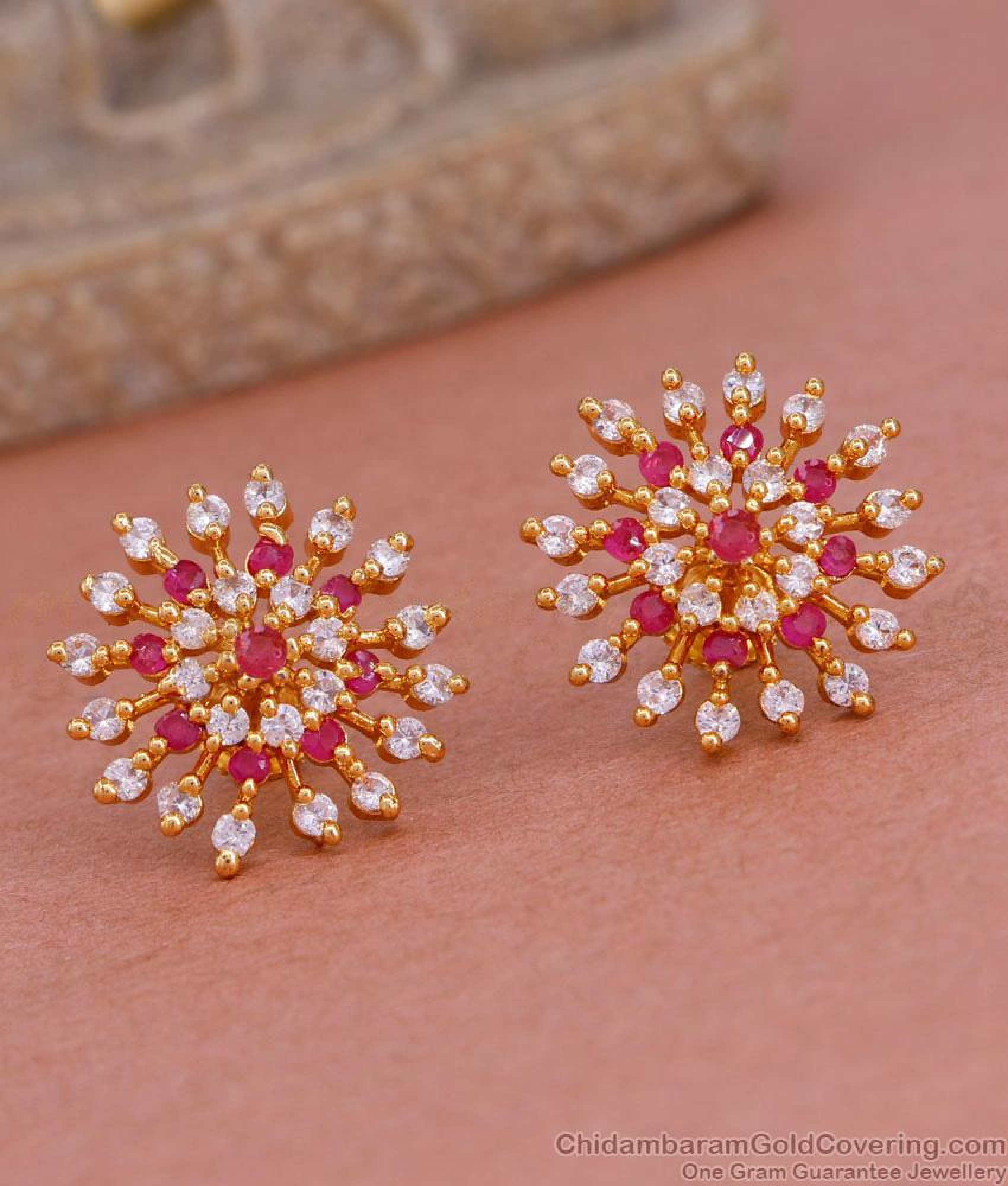 New Model Flower Design Ruby White Stone Stud Earring Online ER4929
