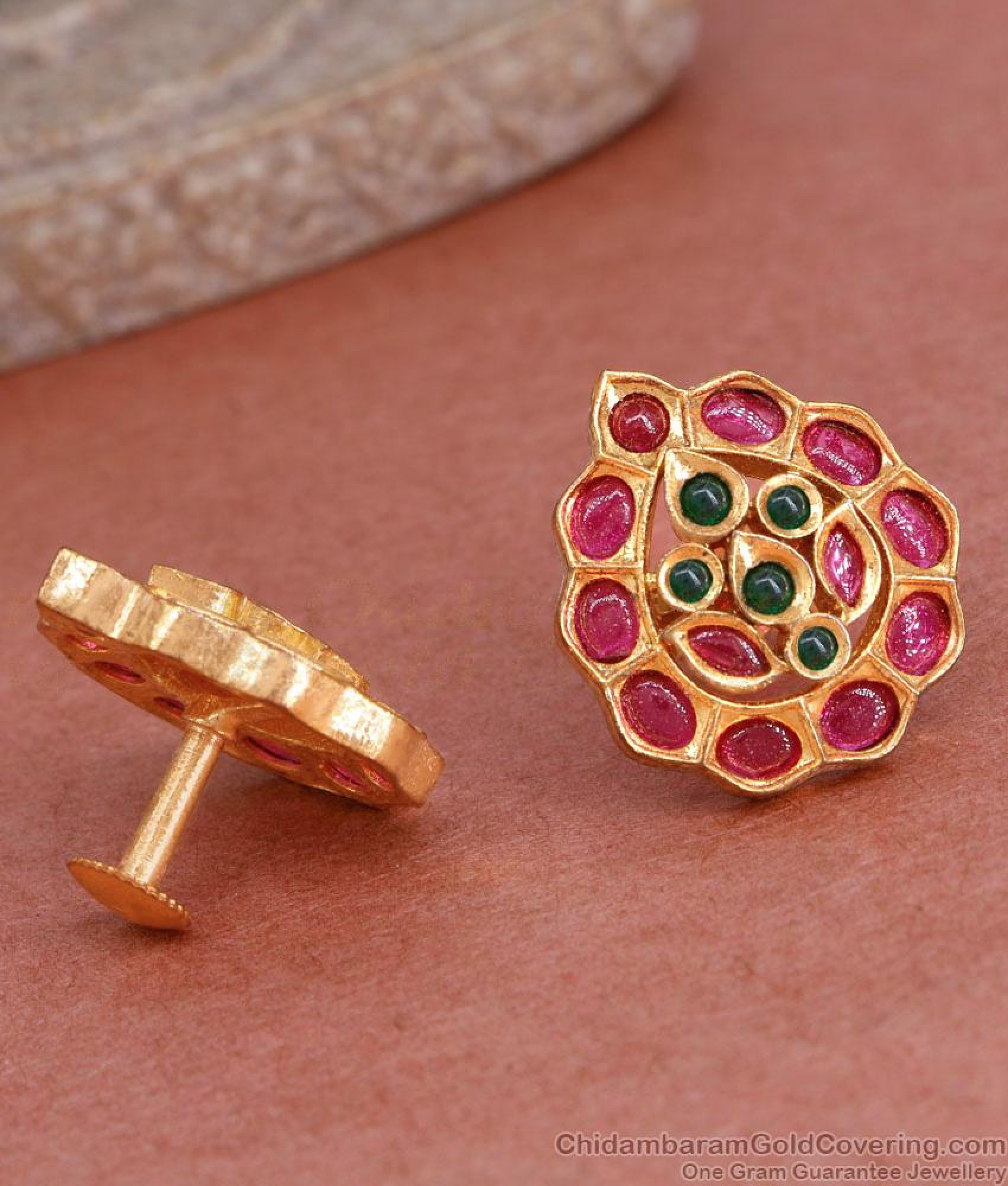 Latest Screw Back 1 Gram Gold Stone Studs For Women ER4964