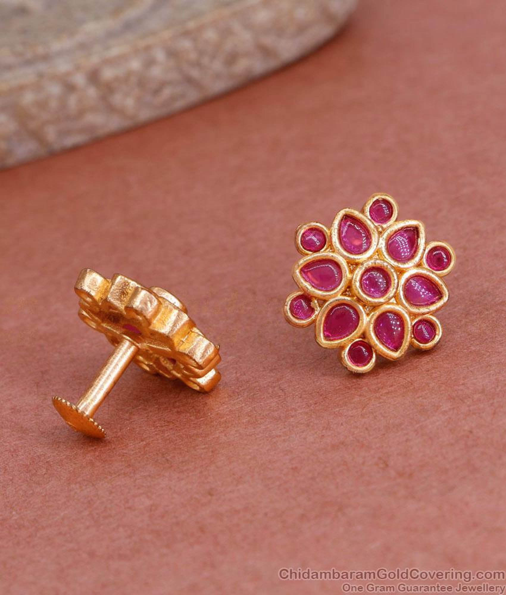 Small Micro Gold Plated Ruby Stone Stud For Daily Wear ER4965