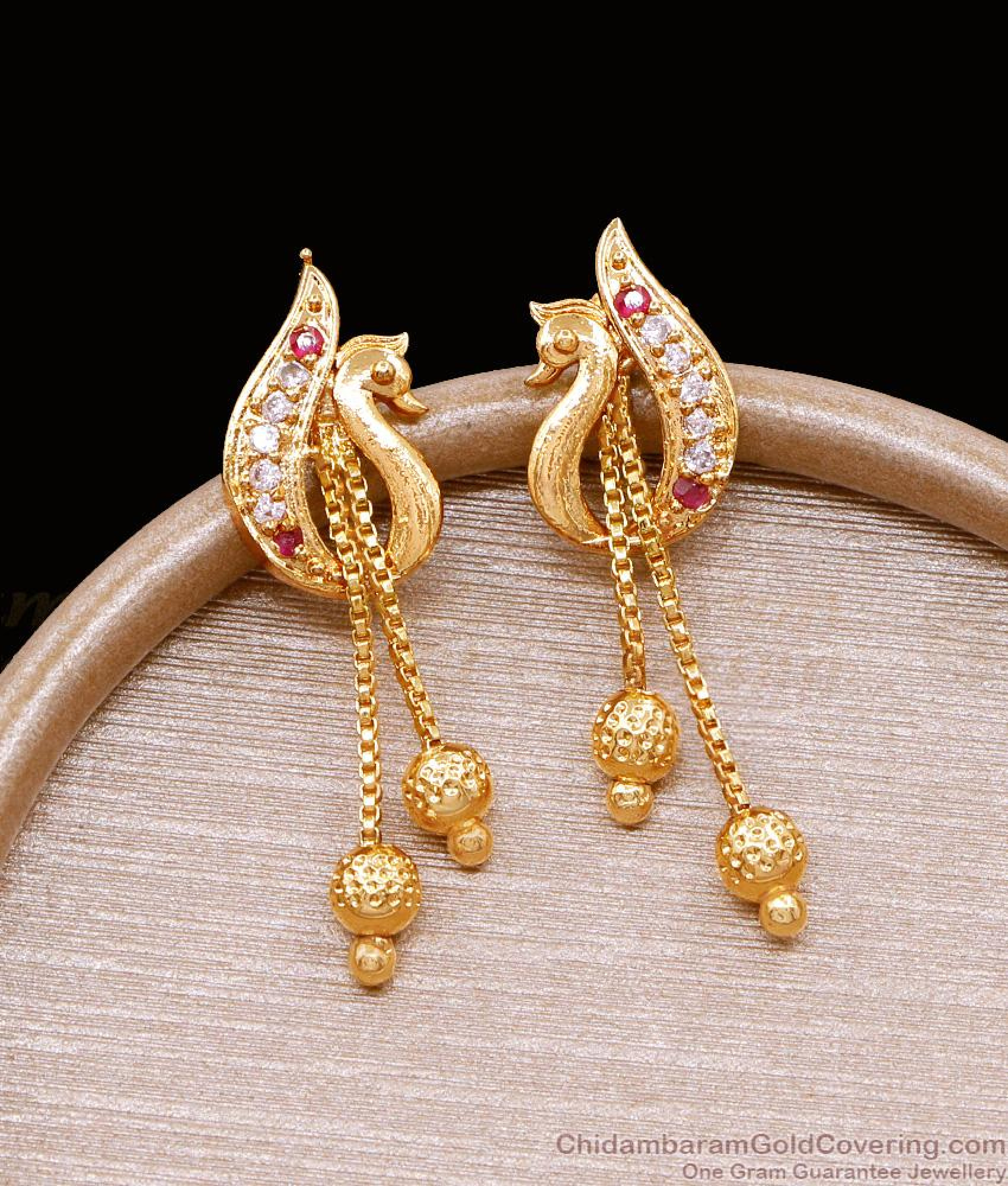Peacock Design Gold Dangler Earring Hanging Beads Designs ER4977