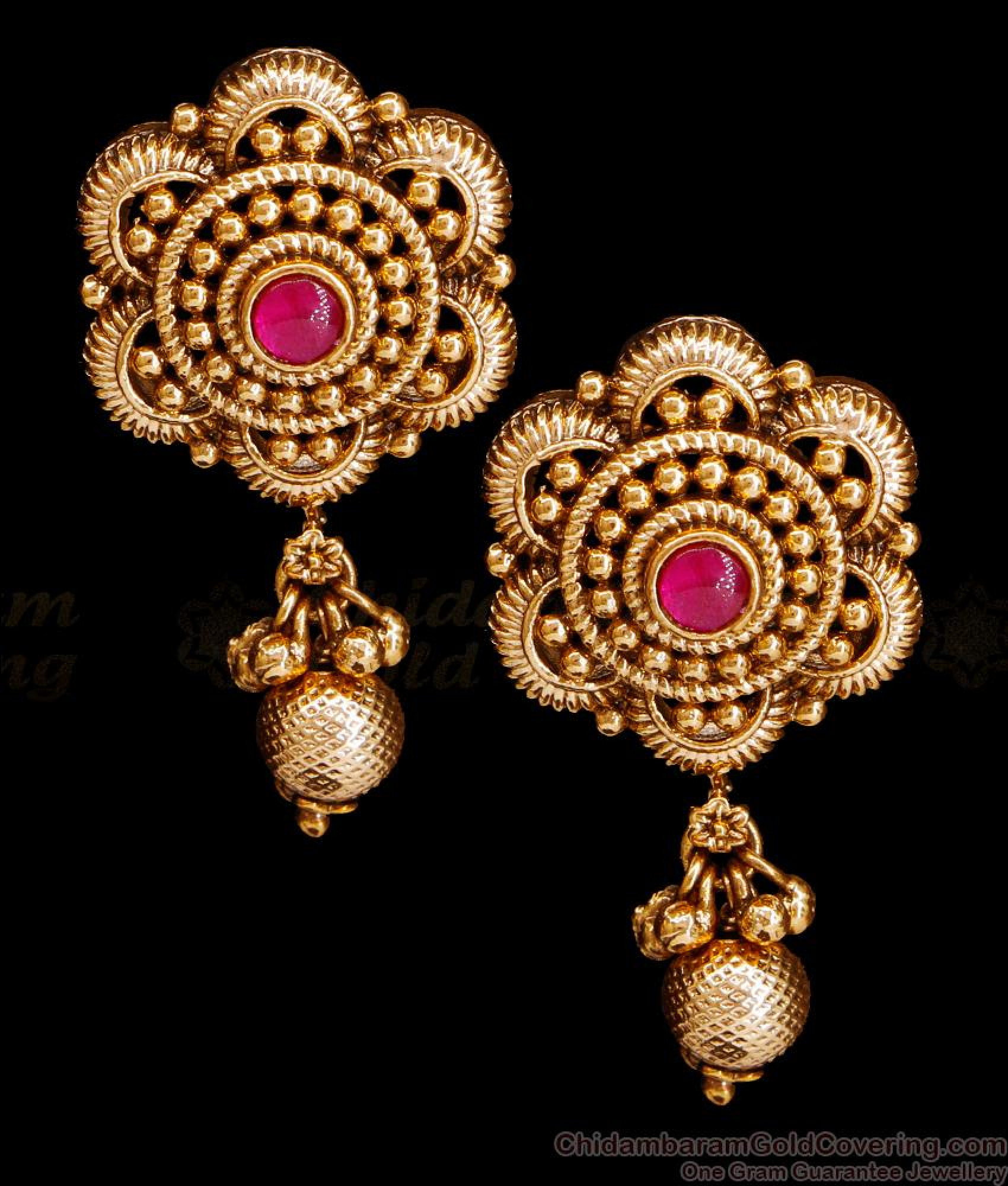 Beautiful Floral Design Ruby Stone Antique Earring For Women ER4982