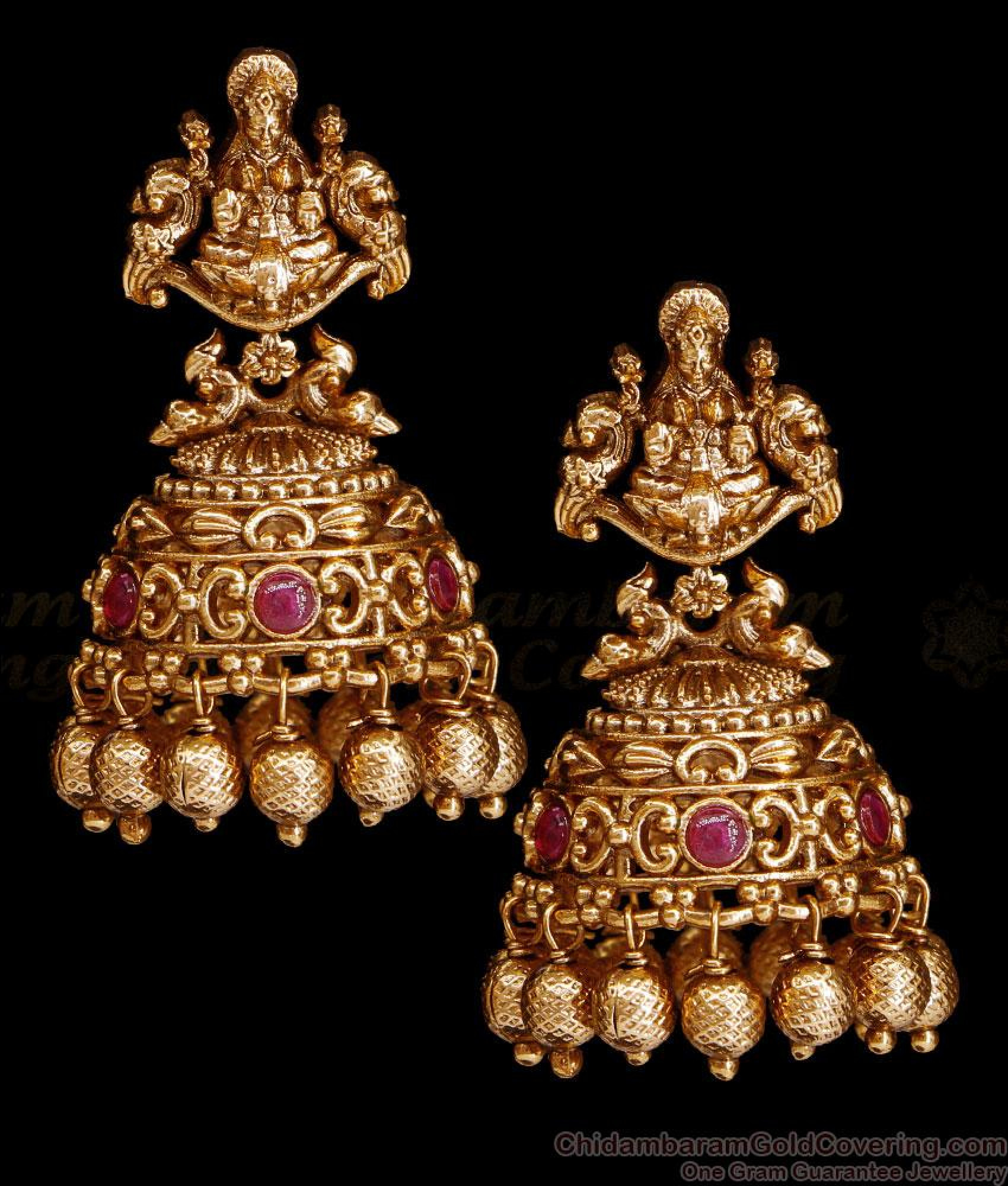 Ruby Stone Matt Finish Light Weight Temple Jhumkas Shop Online ER4988