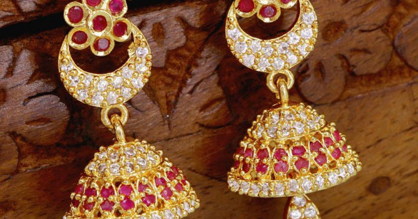 Trendy Ruby White Stone Gold Imitation Jhumki Pirai Design ER5035