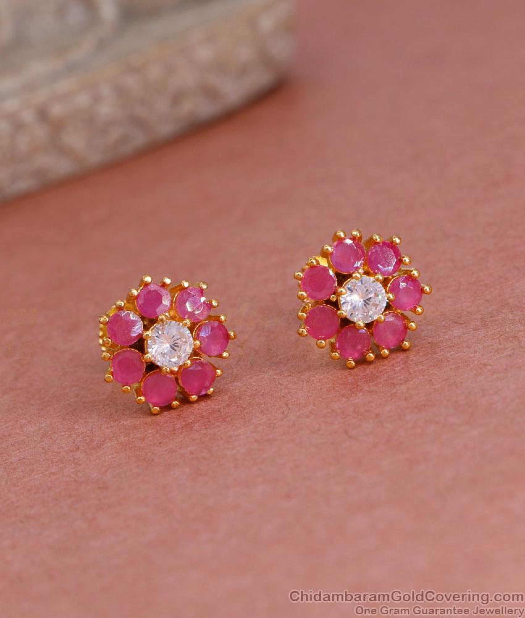 Latest Screw Type Gold Plated Ruby Stone Stud Earring Online ER5040