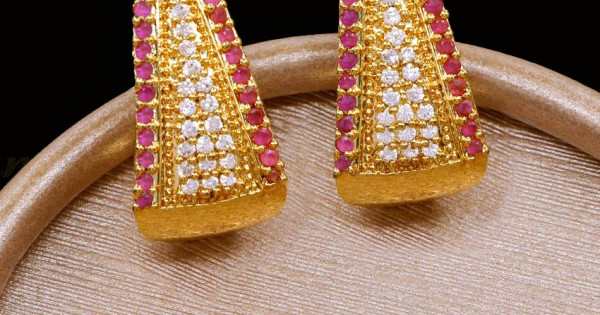 Daily Wear Ruby White Stone Gold Imitation Stud J Type Earring ER5069
