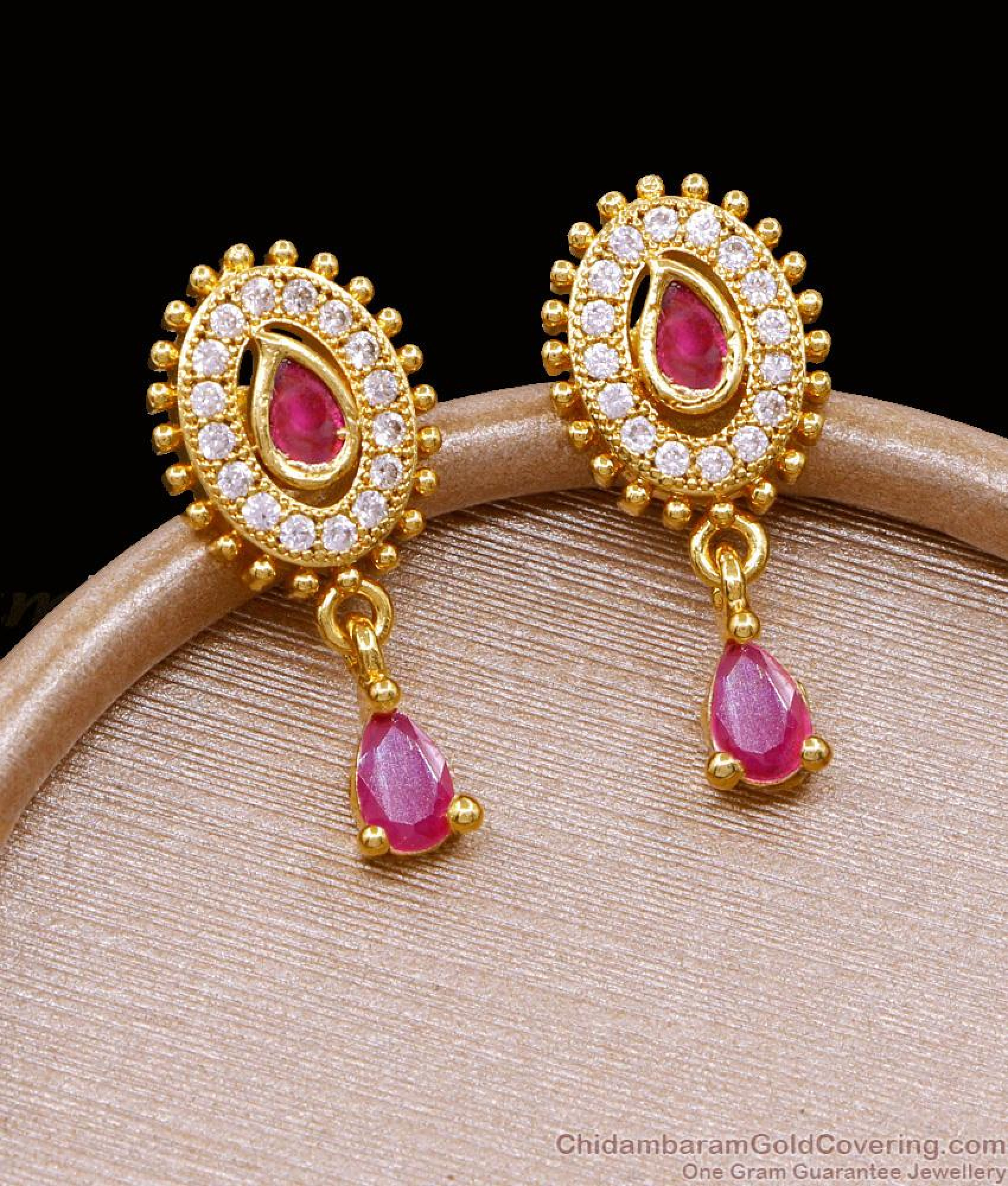 Ruby White Stone Gold Plated Earring For College Wear ER5075