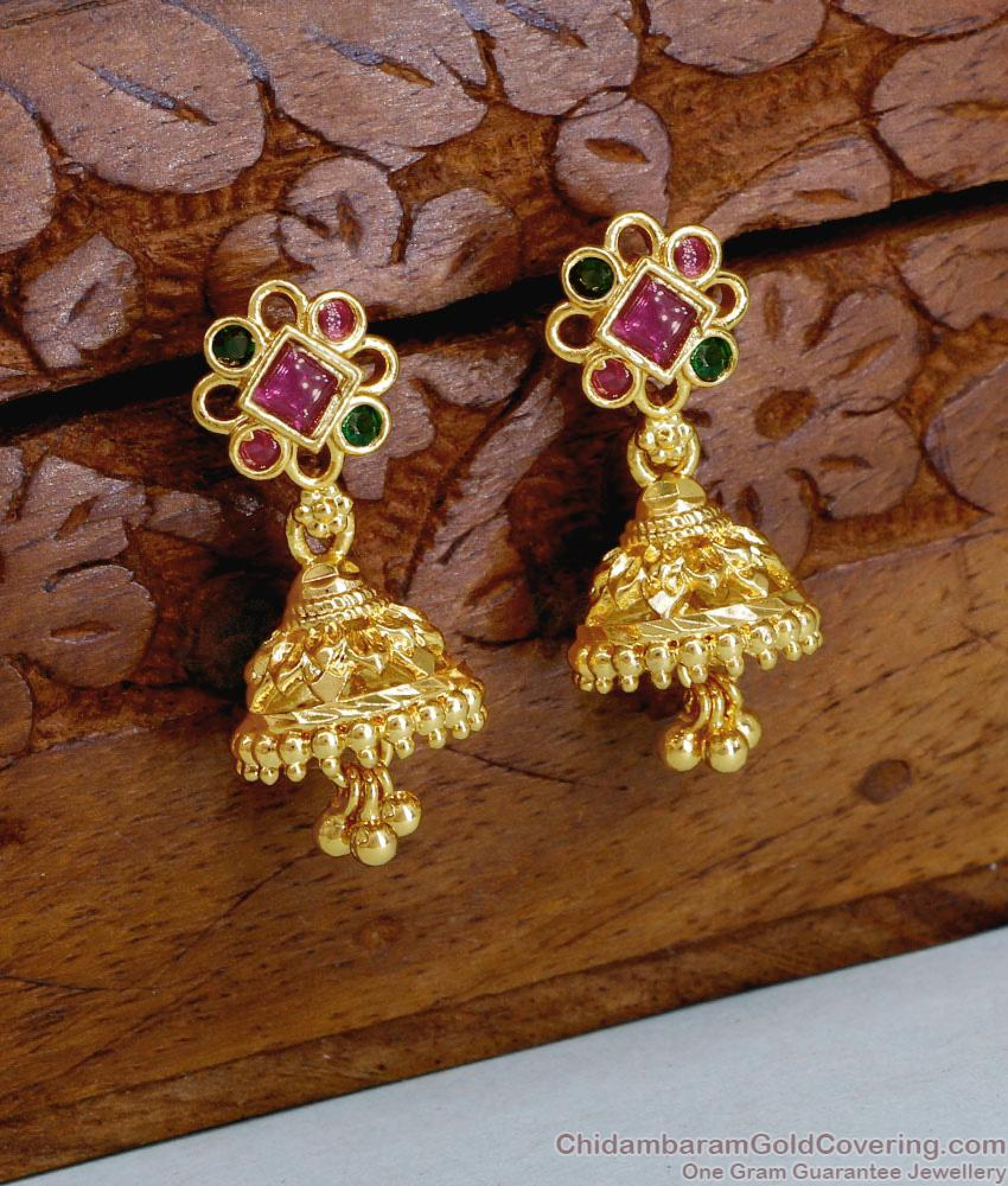Latest 1 Gram Gold Small Jhumki Earring Design With Stone ER5120