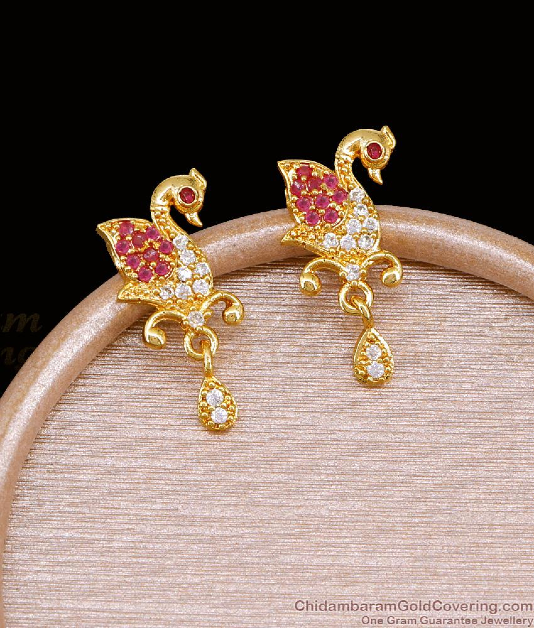 One Gram Gold Peacock Stud Earring Ad Stone Design ER5138
