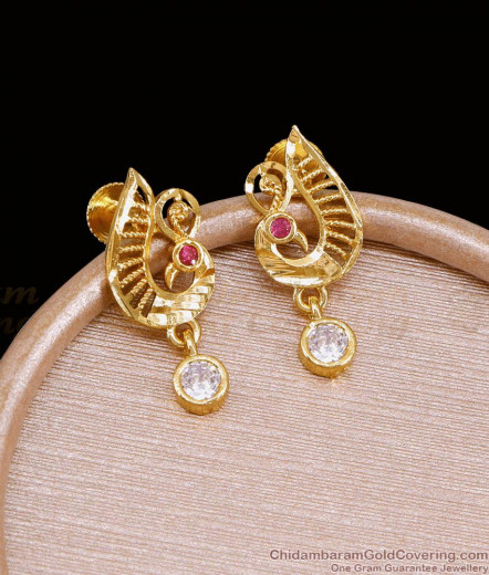 Small White Stone Gold Plated Stud Earring Daily Wear ER4179