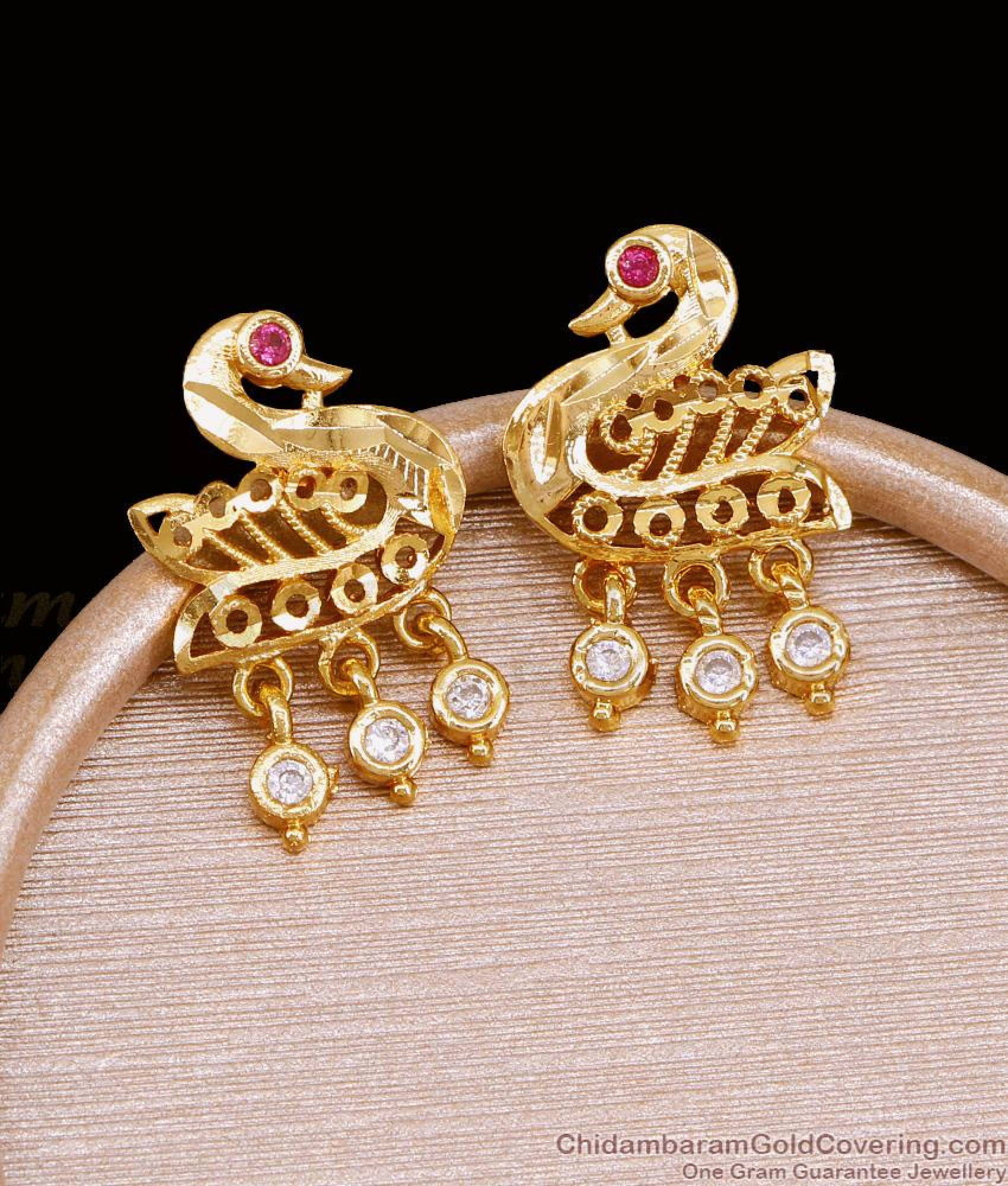 Stylish Swan Design One Gram Gold Stud Earring With Stone ER5151