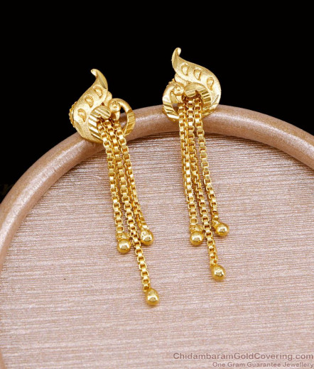 Traditional Two Gram Gold Dangler Earring Enamel Pattern ER4178