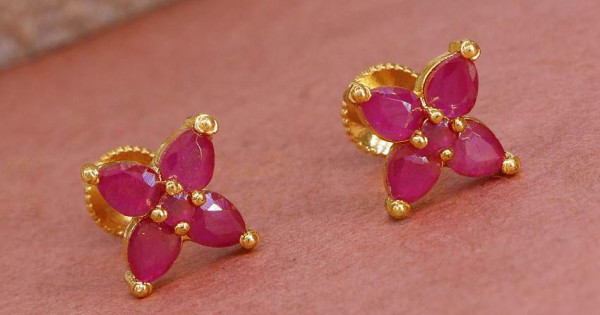 Full Ruby Stone Gold Imitation Stud Earring For Daily Wear ER5267