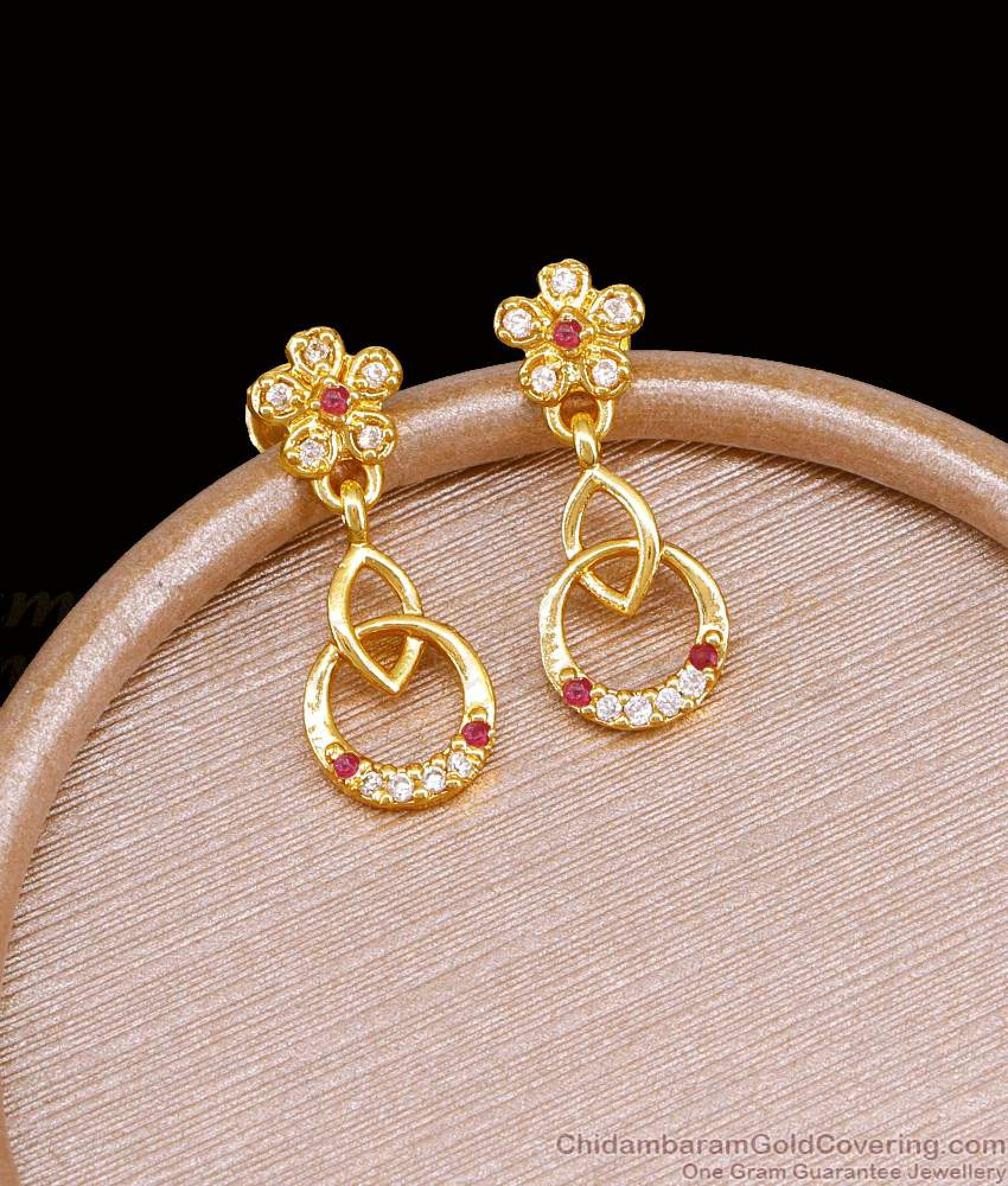 Stylish Floral Design Ruby White Stone Earring Gold Imitation Jewelry ...