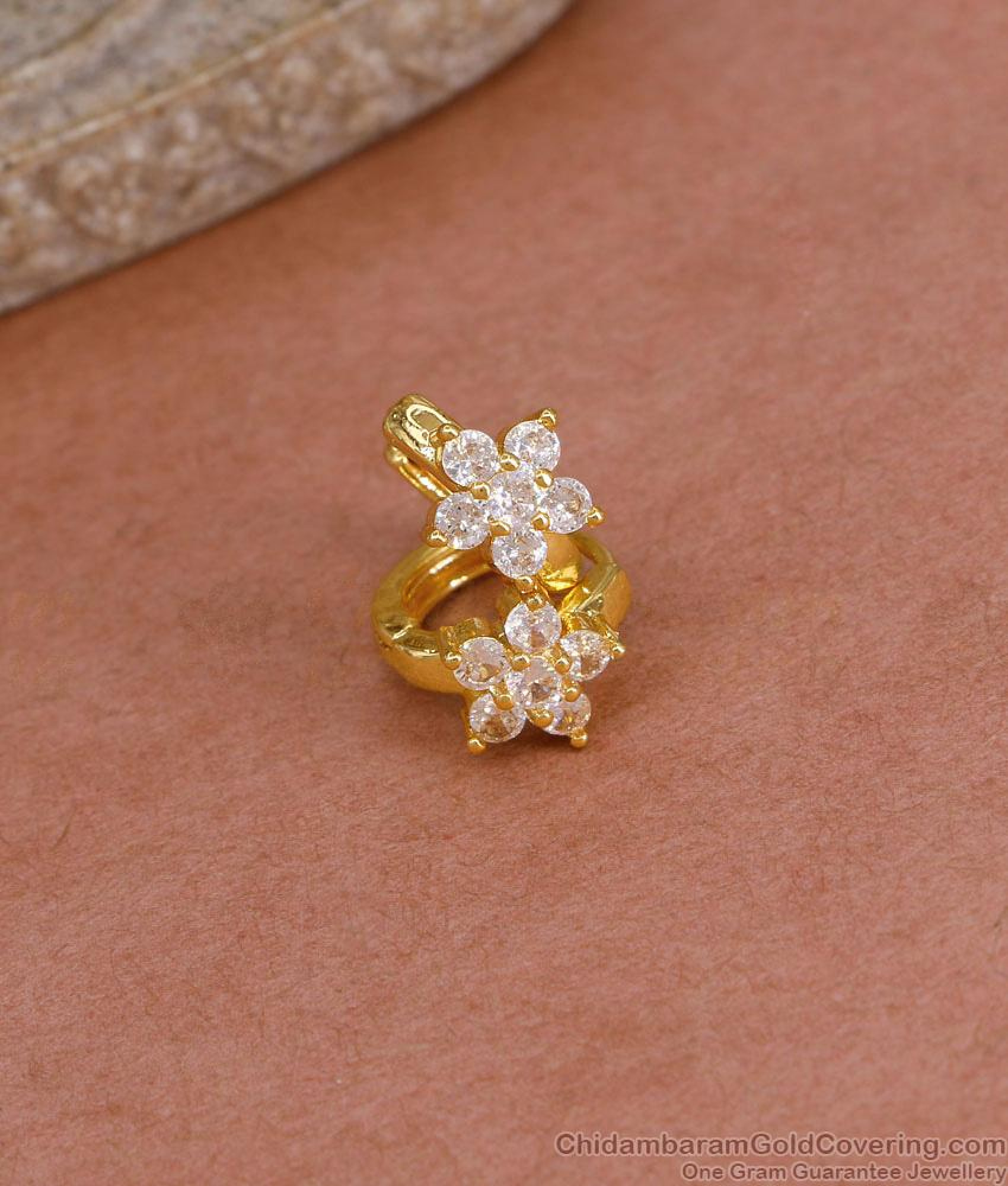 Flower Design Ad Stone 1 Gram Gold Hoop Earring Shop Online ER5443