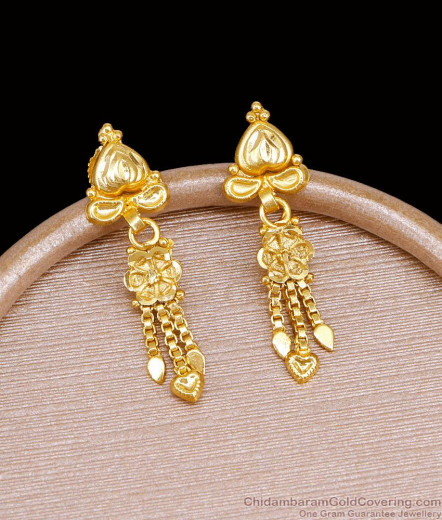 Traditional Two Gram Gold Dangler Earring Enamel Pattern ER4178