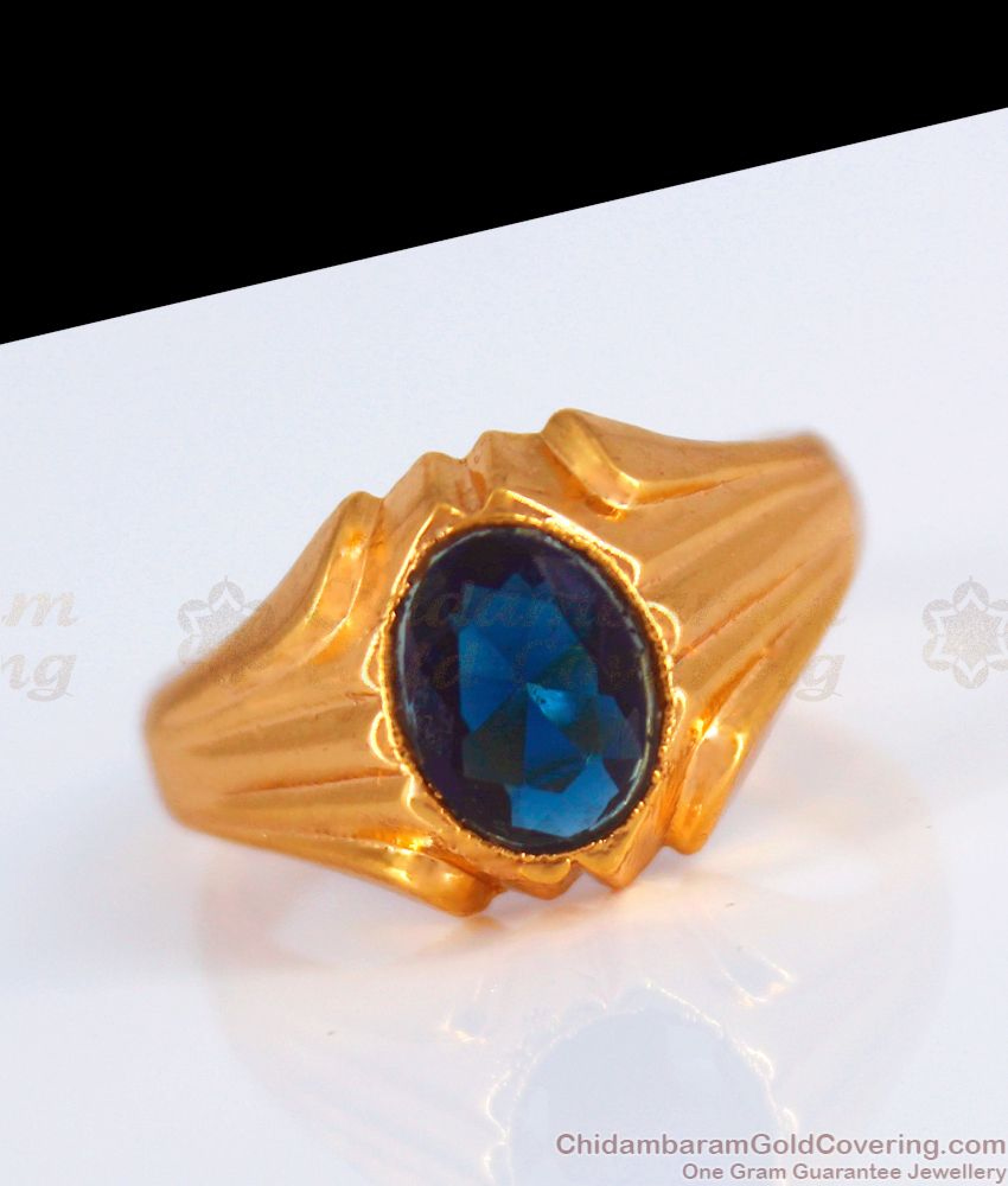 Rasi Kal Mothiram Sapphire Blue Stone Original Impon Gold Rings For Mens FR1168