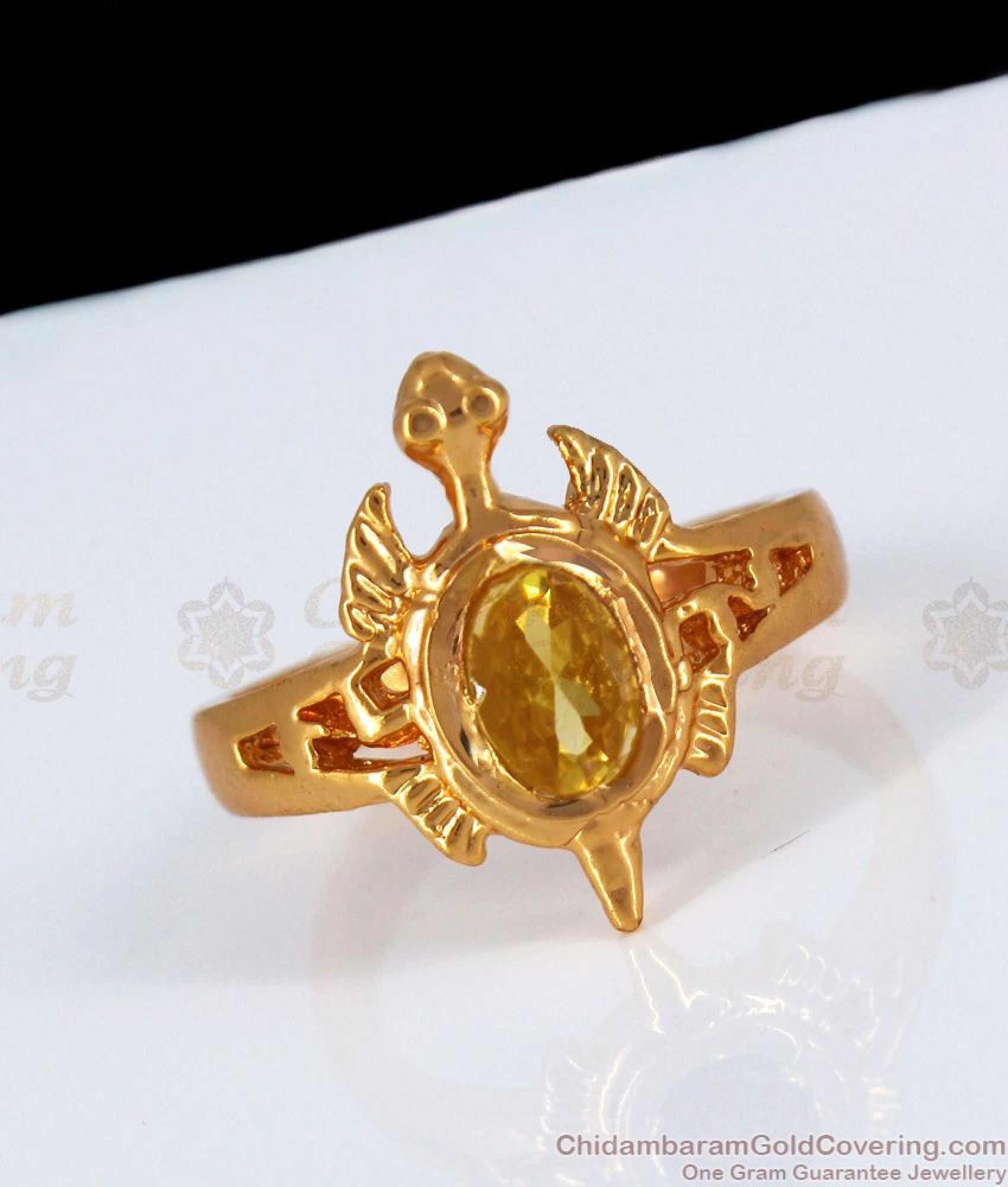 Rasi Kal Mothiram Turtle Yellow Sapphire Stone Impon Gold Finger Mens ...