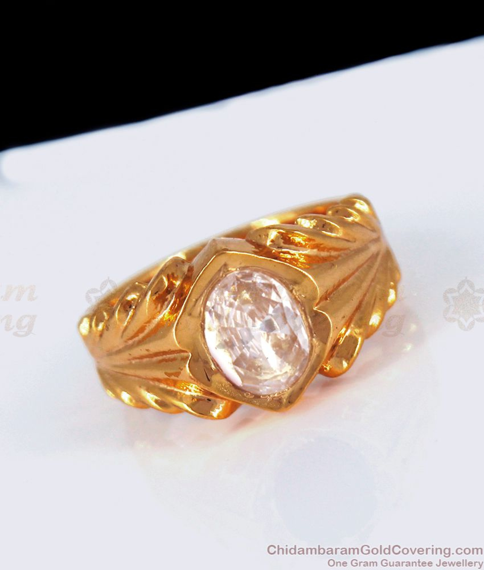 Lucky Stone Finger Rings Glittering White Stone Impon Gold Rings Daily ...