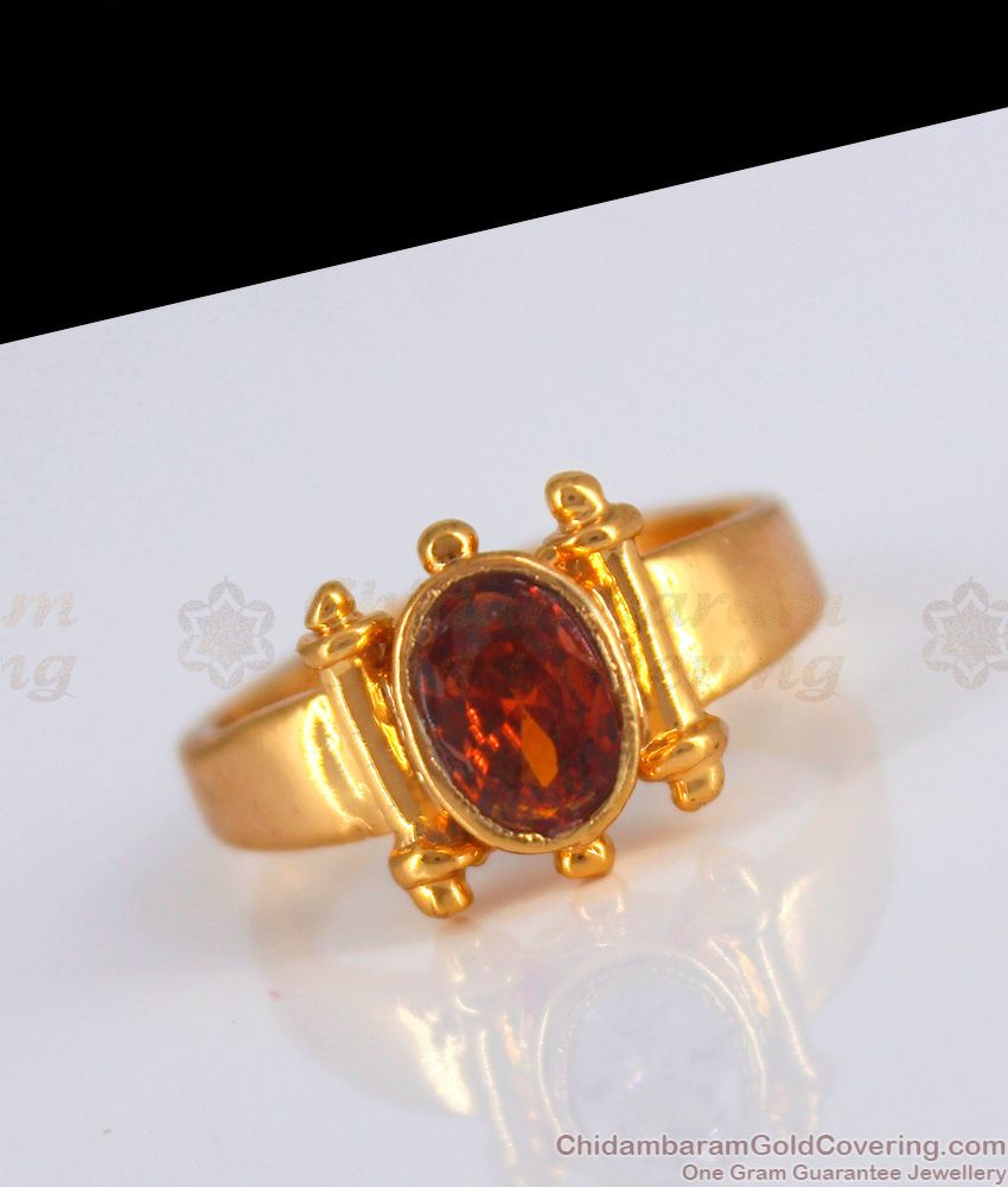 Rasi Kal Mothiram Orange Stone Daily Wear Original Impon Gold Rings FR1188
