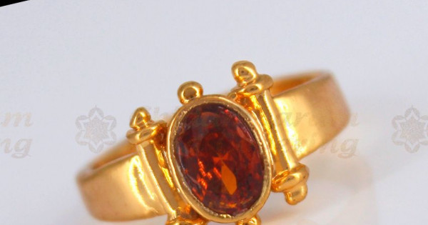 Rasi Kal Mothiram Orange Stone Daily Wear Original Impon Gold Rings FR1188