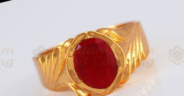 Rasi Kal Mothiram Red Stone Impon Gold Rings Collections Daily Wear FR1190