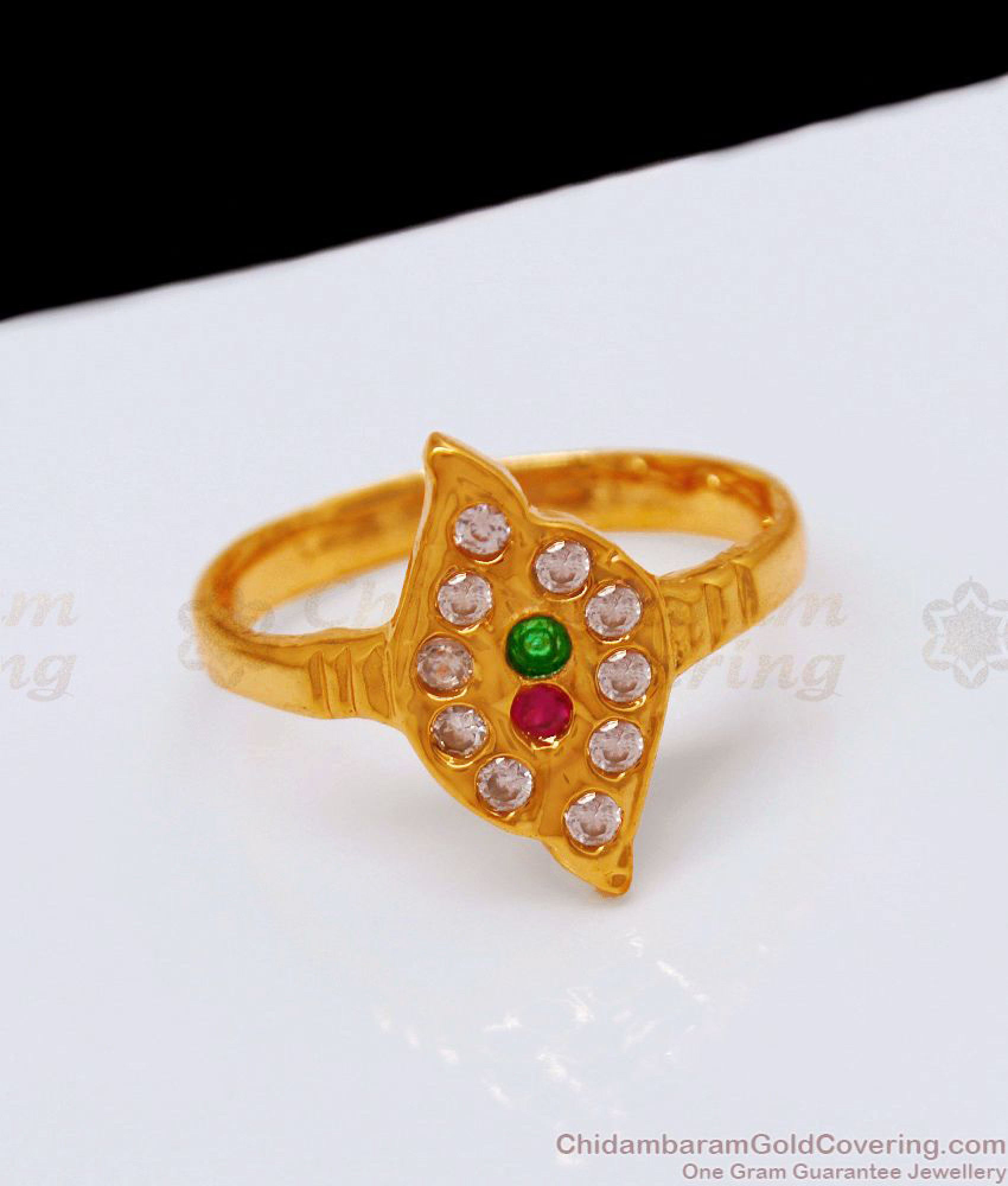 Traditional Vishnu Design Multi Stone Original Impon Gold Finger Rings ...