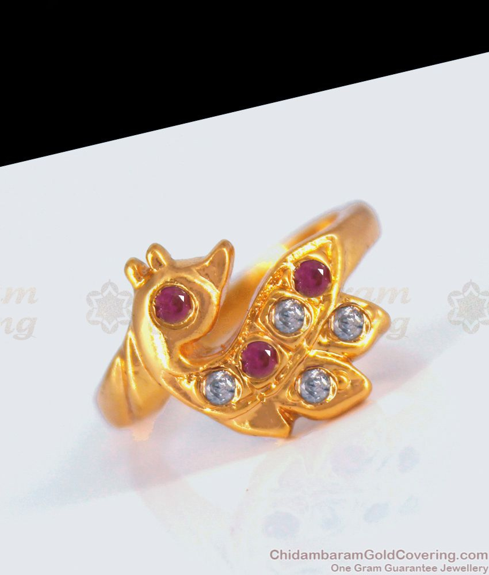 Peacock Design Ruby White Stone Impon Finger Ring FR1219