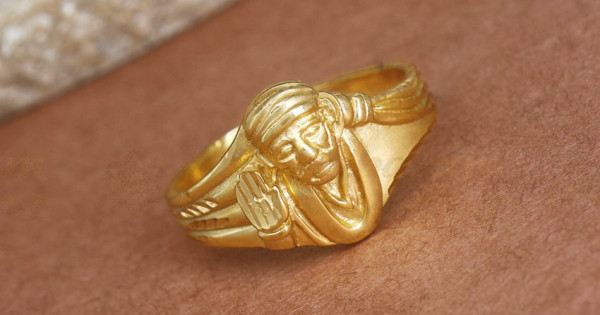 Gold Tone Sai Baba Finger Ring Design Daily Wear FR1361