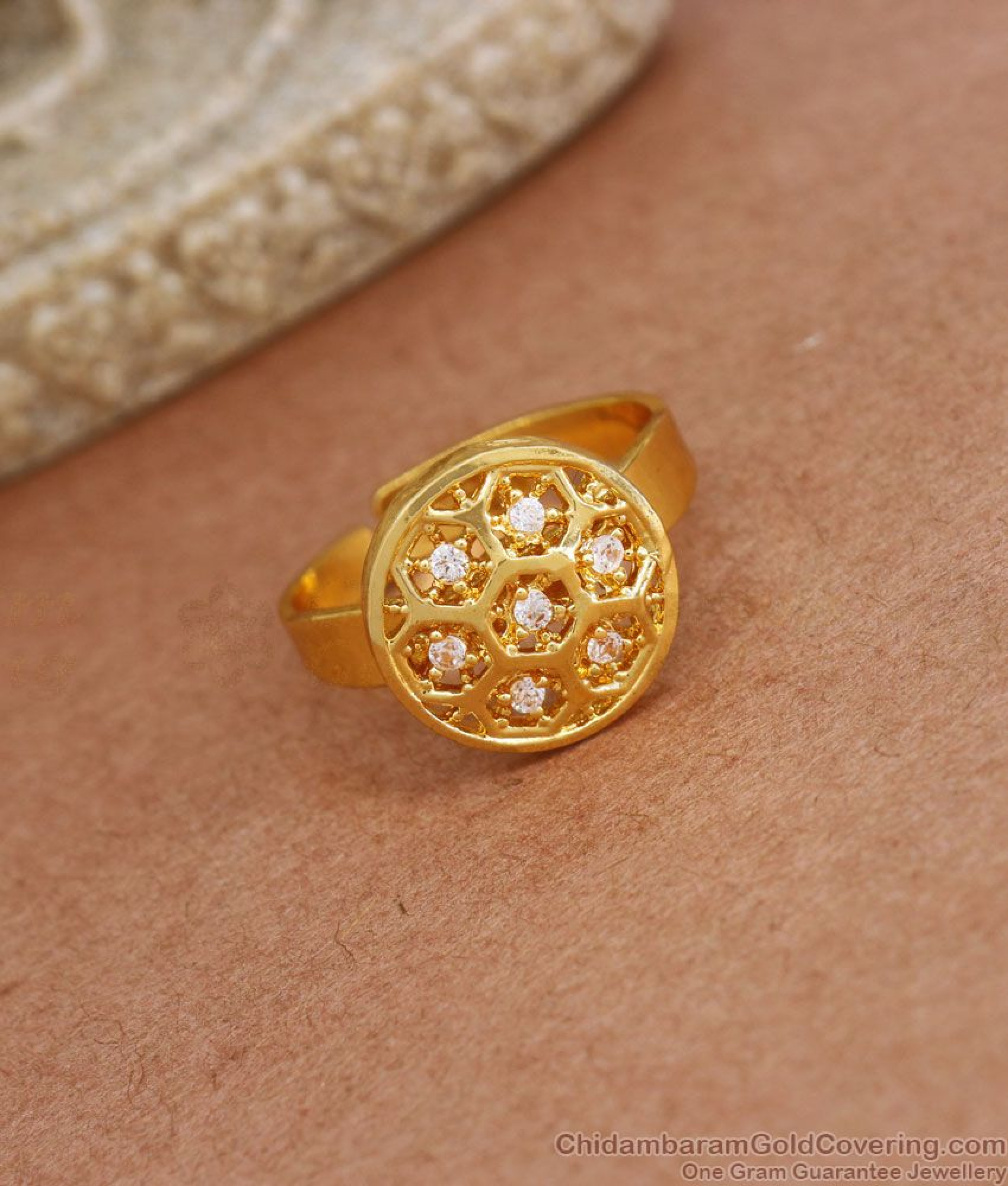 Adjustable Gold Finger Ring White Stone Design Shop Online FR1397