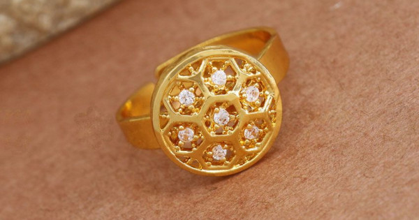 Adjustable Gold Finger Ring White Stone Design Shop Online FR1397