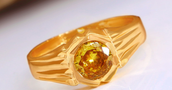 Glittering Pukhraj Stone Impon Ring At Affordable Price FR1547