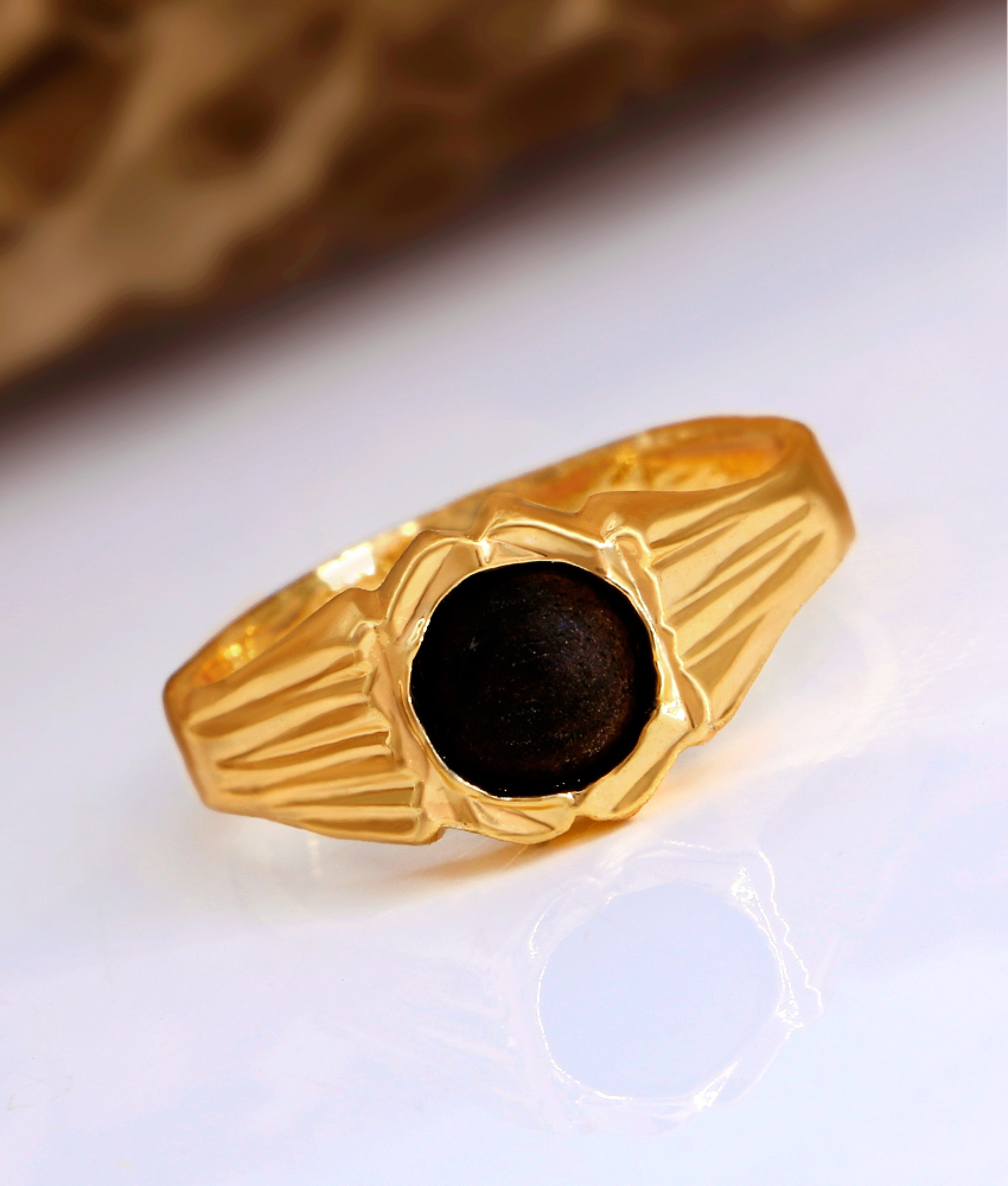Rasi Stone Rusty Rock Finish Matt Black Stone Impon Gold Finger Ring FR1560