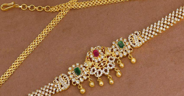 Stylish Artificial Diamond Studded Gold Plated Oddiyanam Bridal Jewelry ...