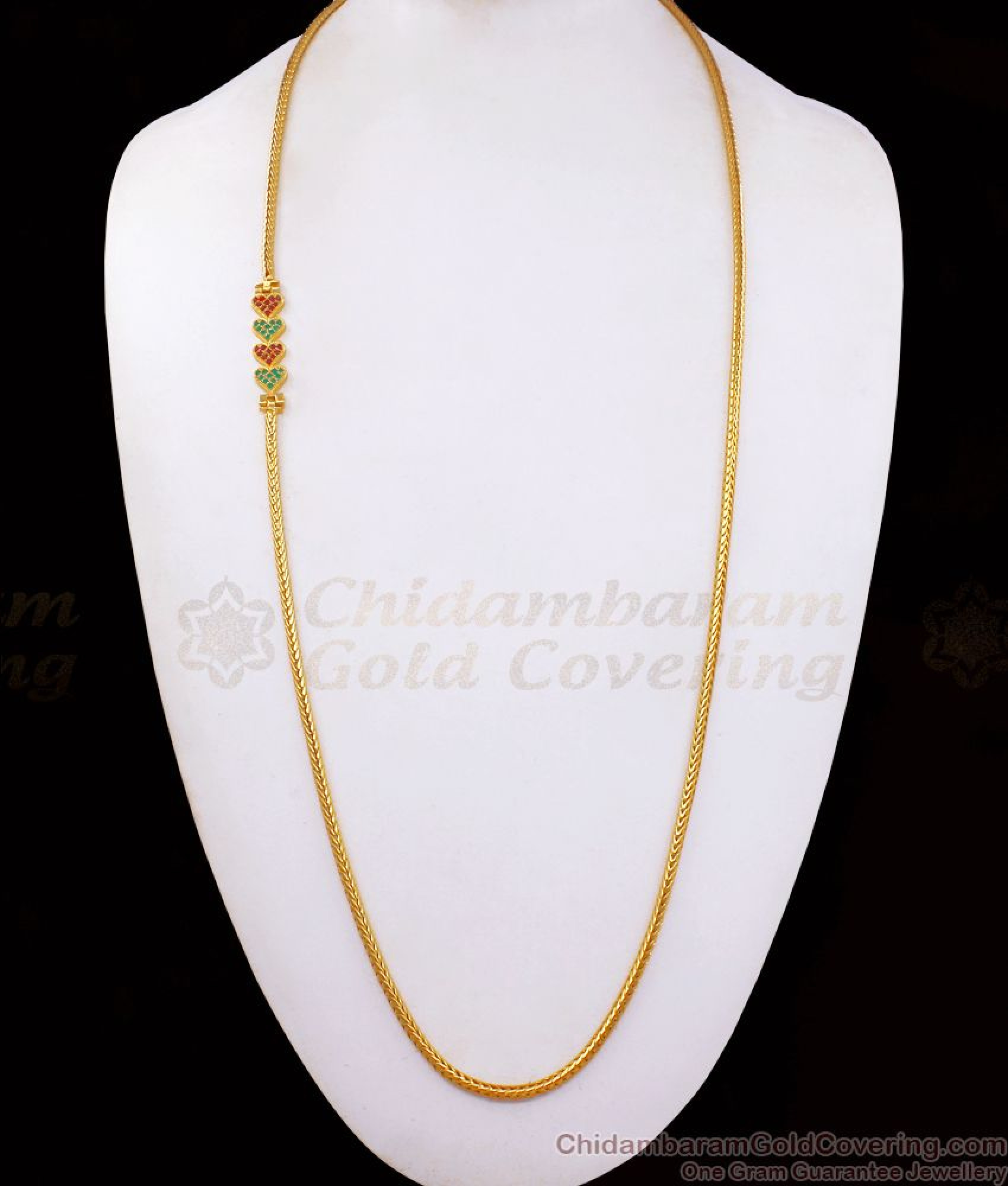 Long Gold Plated Mugappu Heart Side Pendant Chain MCH1037-LG