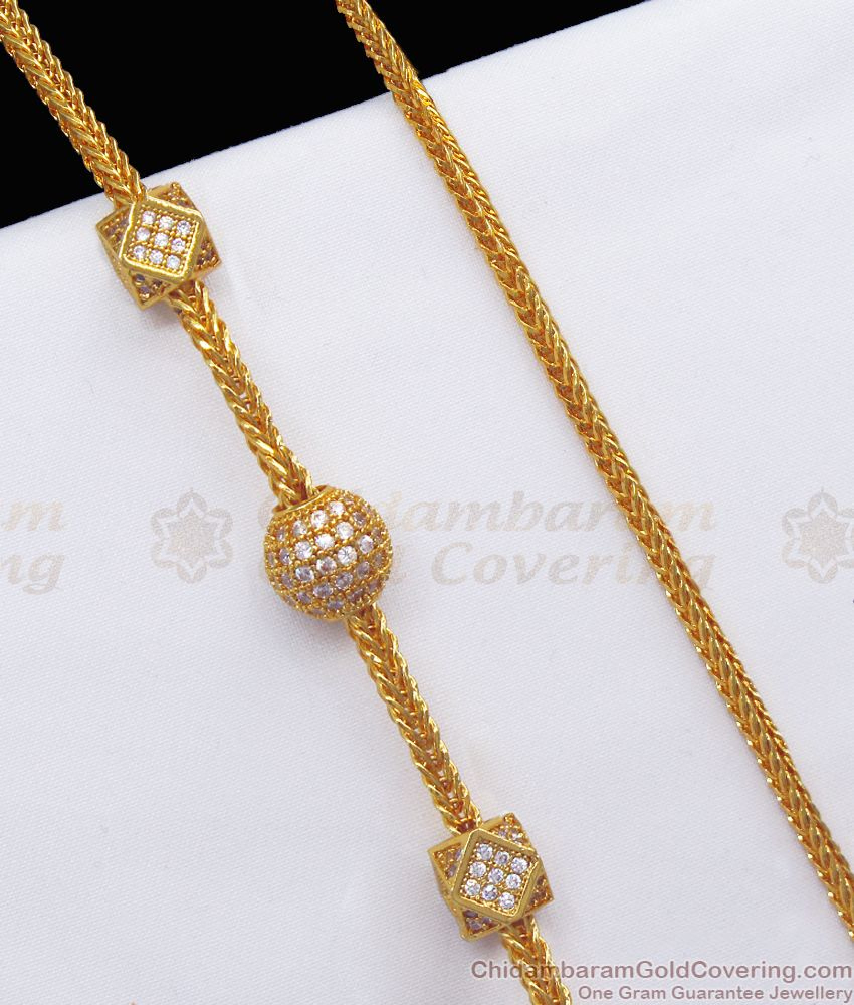 Buy White Stone Gold Mugappu Chain Ball Design MCH1047