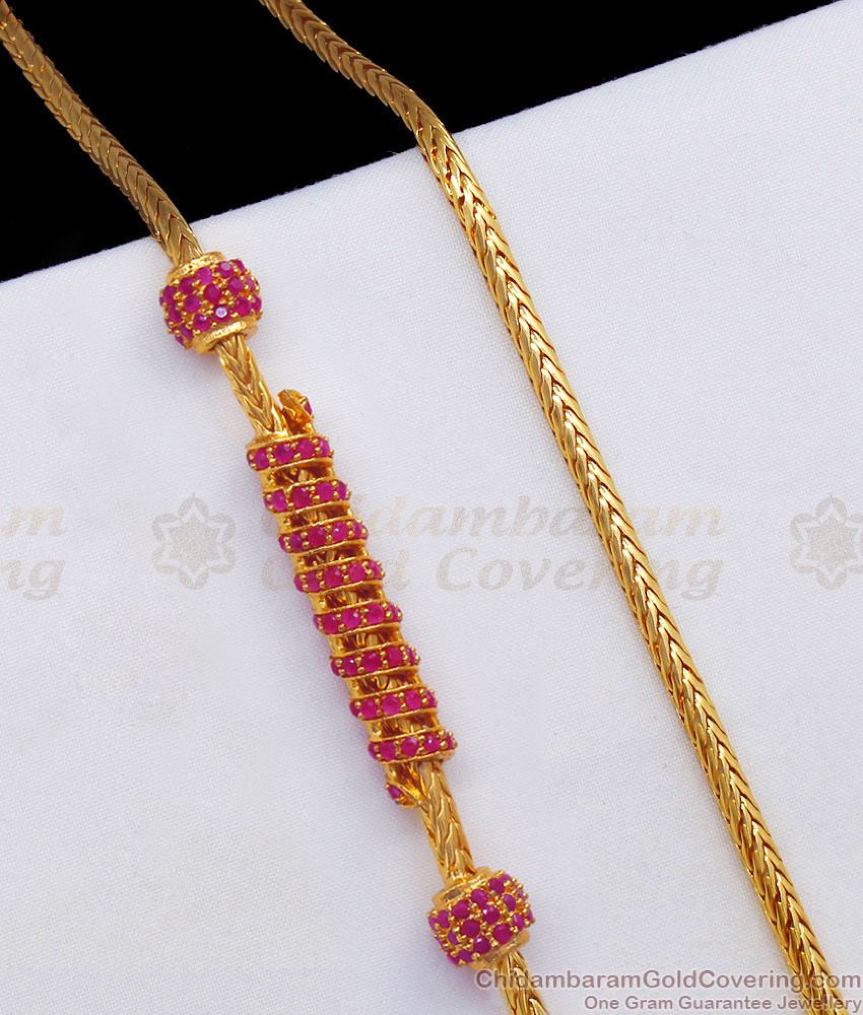 Gold Plated Side Pendant Chain Ruby Stone Mugappu MCH1051