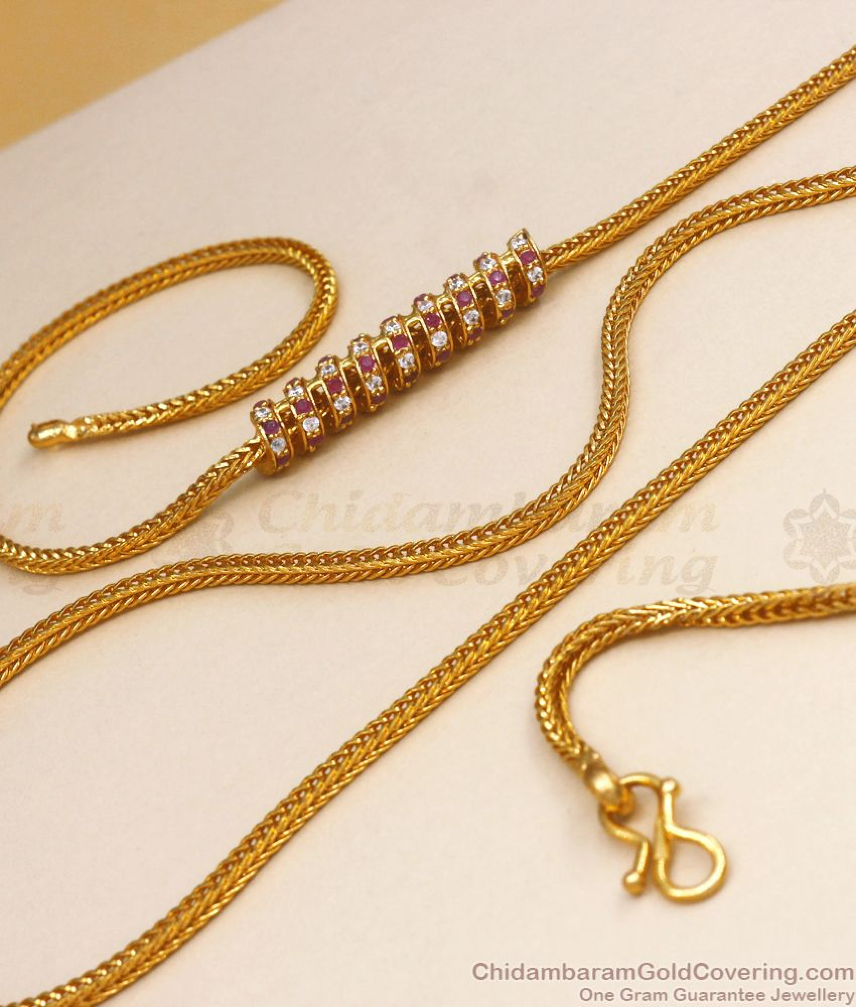 30 Inches Long Gorgeous Spiral Gold Plated Mugappu Ruby White Stone ...