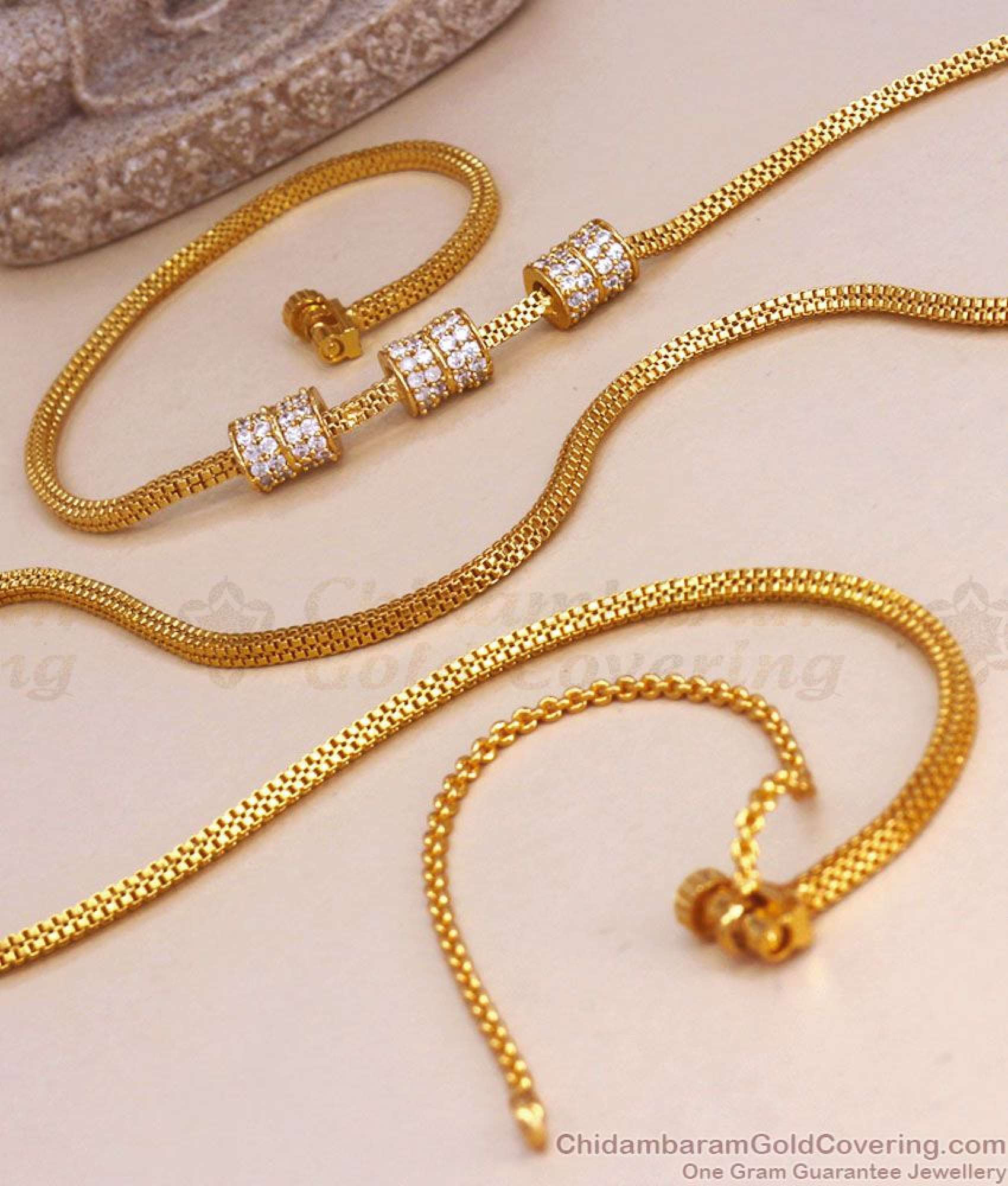 30 Inch Long Real Gold Chain Malaysian Thali Pattern White Ball Mugappu ...
