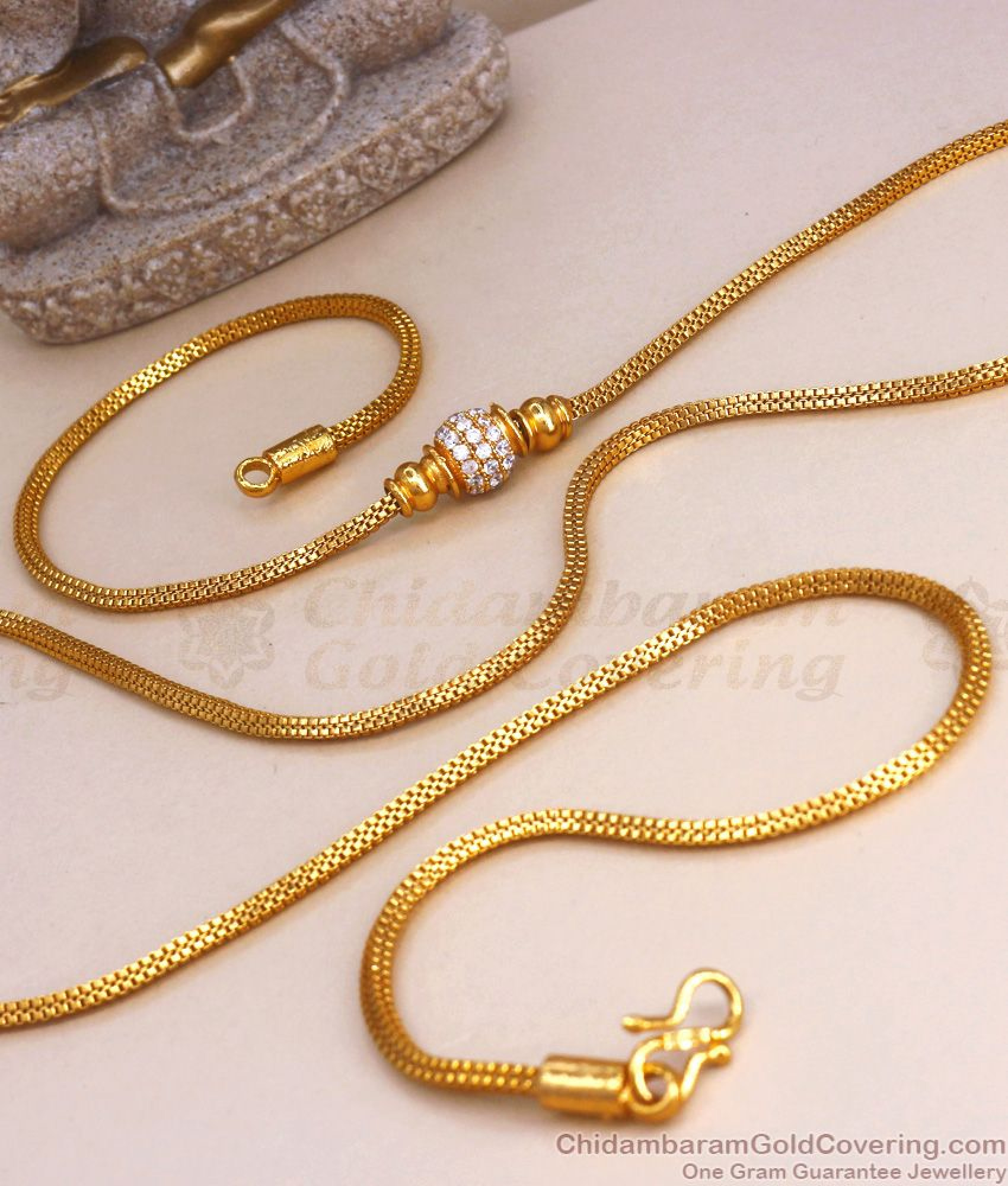 30 Inches Long Thali Chain Gold Plated Mugappu White Stone Design ...