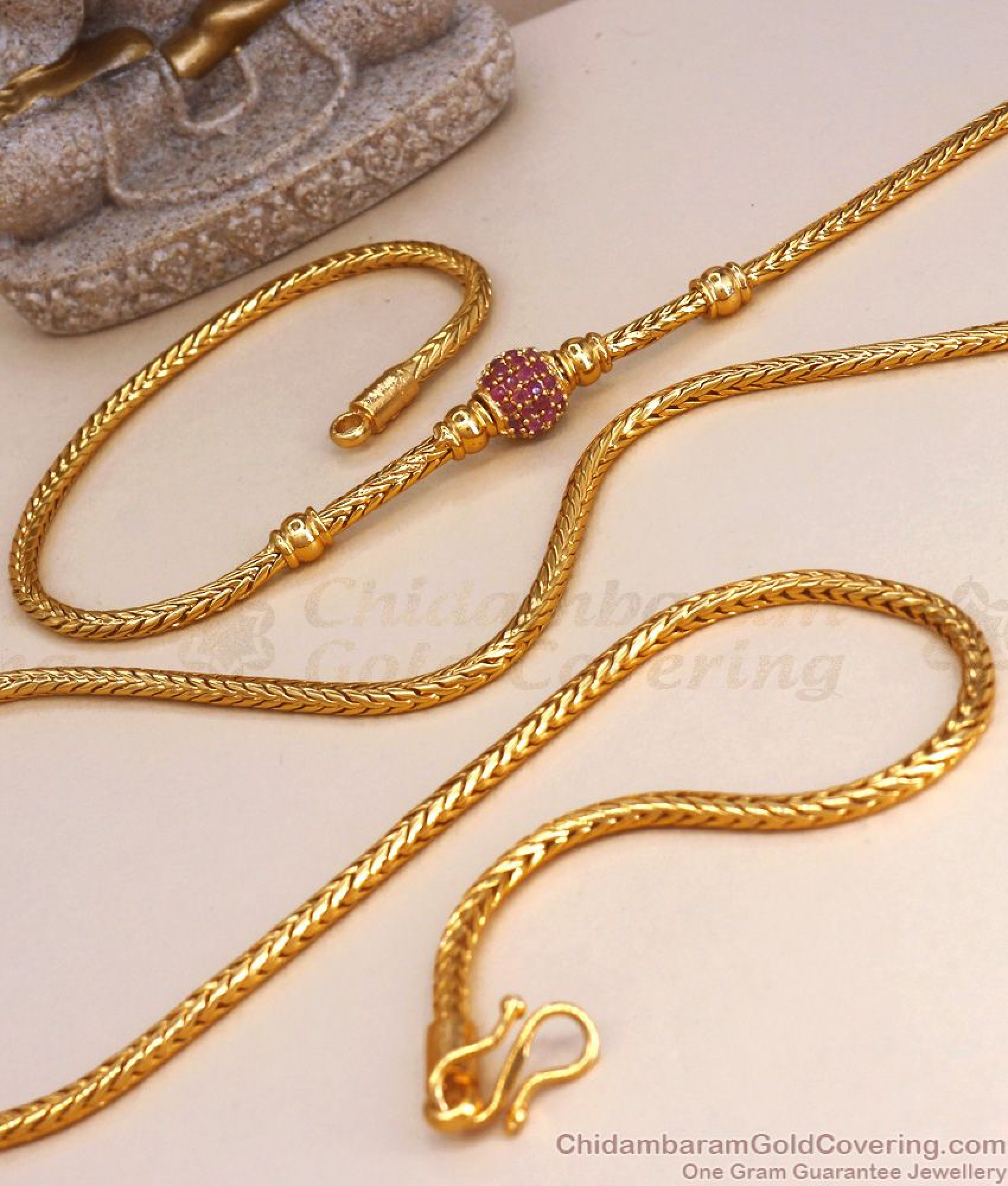 30 Inch Long Gold Plated Ruby Ball Mugappu Side Pendant Chain Shop ...