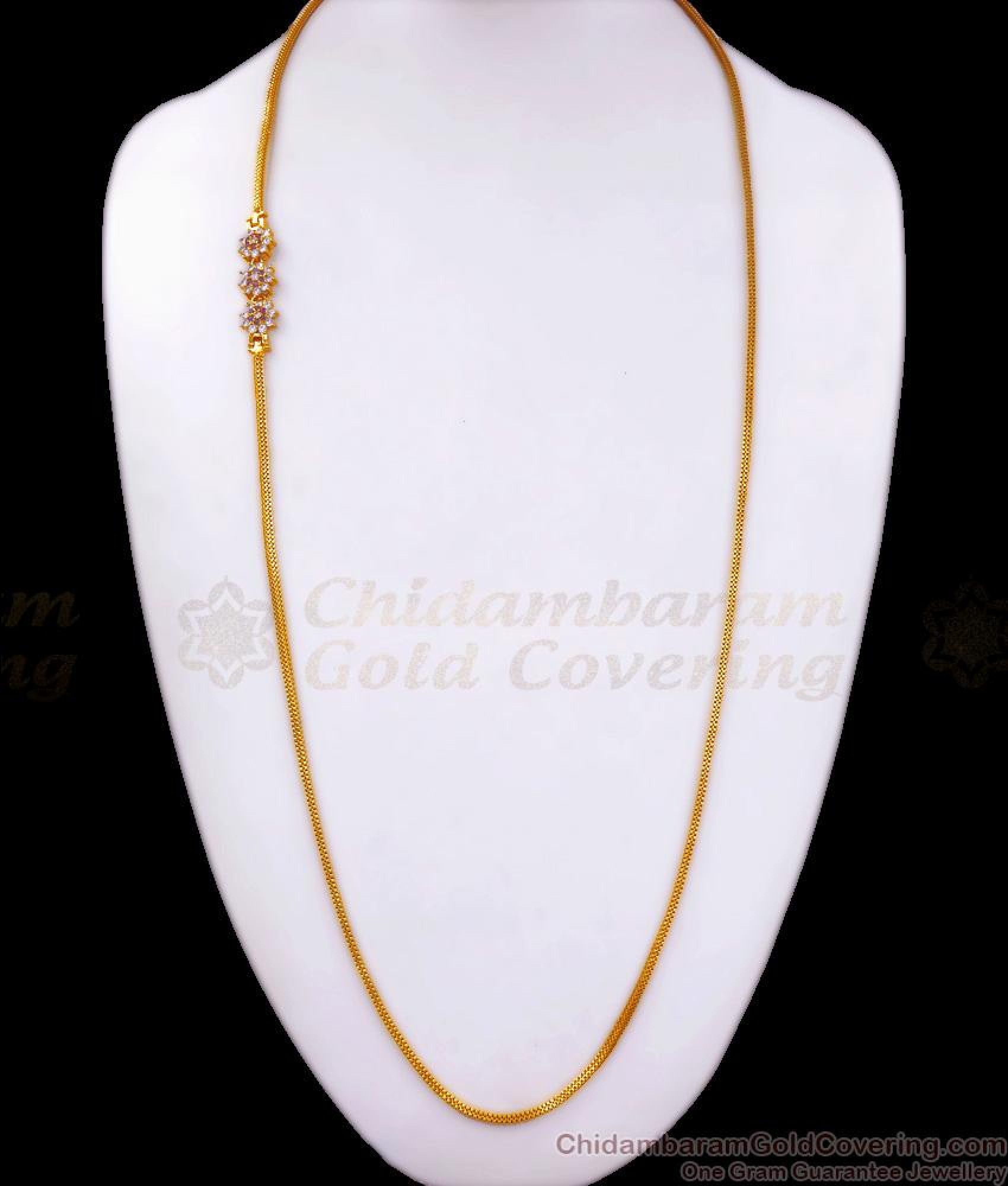 30 Inch Long One Gram Gold Side Pendant Chain Floral Stone Mugappu ...