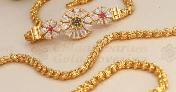 Stylish Gold Plated Mugappu Sundari Chain Floral Designs MCH1224