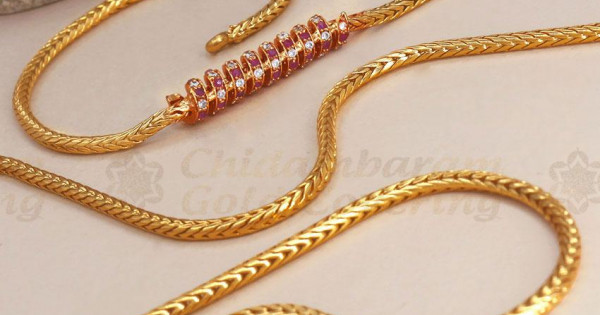 30 Inch Long Spiral Gold Plated Mugappu Thali Chain Ruby White Stone ...