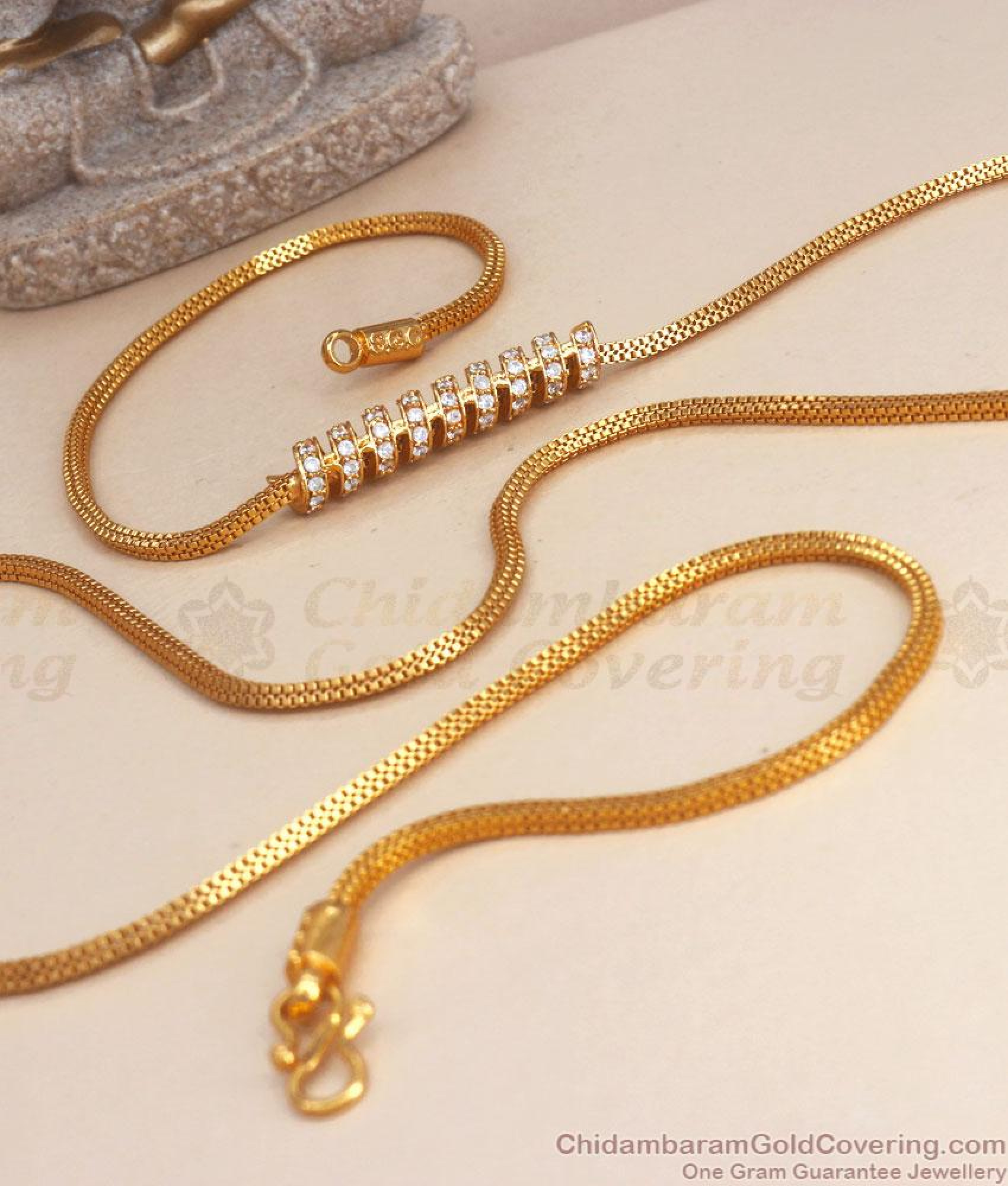 30 Inch Long Full Ruby Stone 1 Gram Gold Mugappu Chain Spiral Designs ...