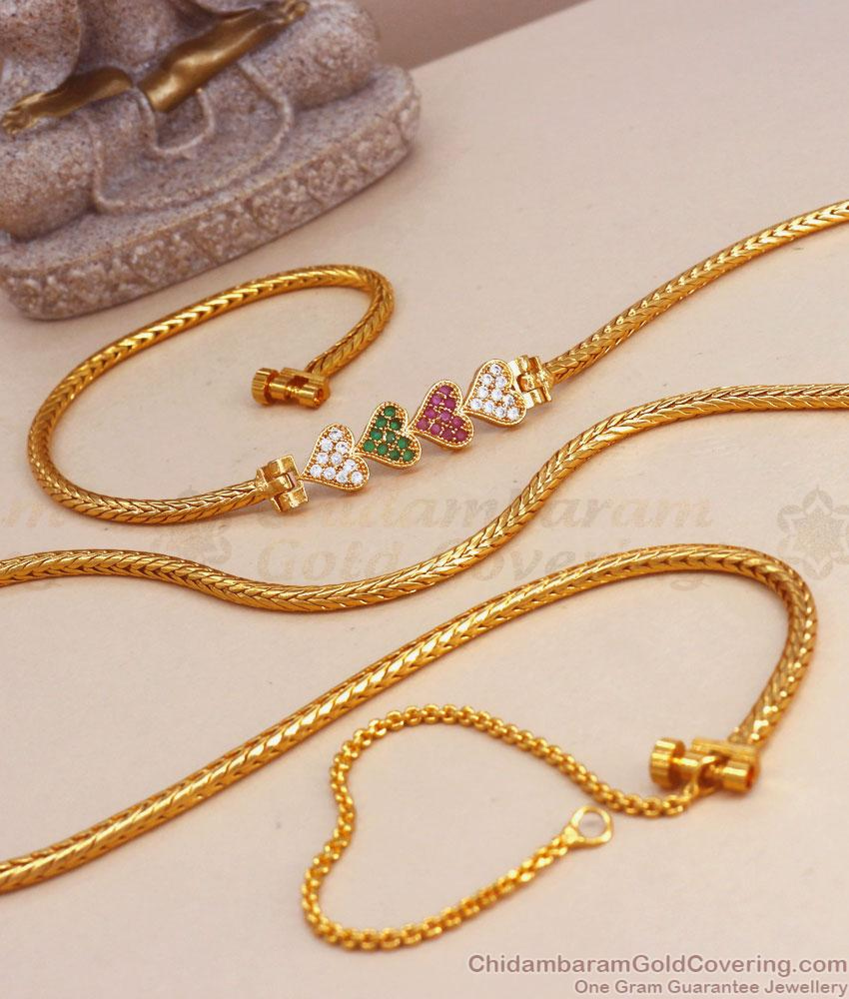 30 Inch Long 1 Gram Gold Mugappu Multi Stone Heart Design Thali ...