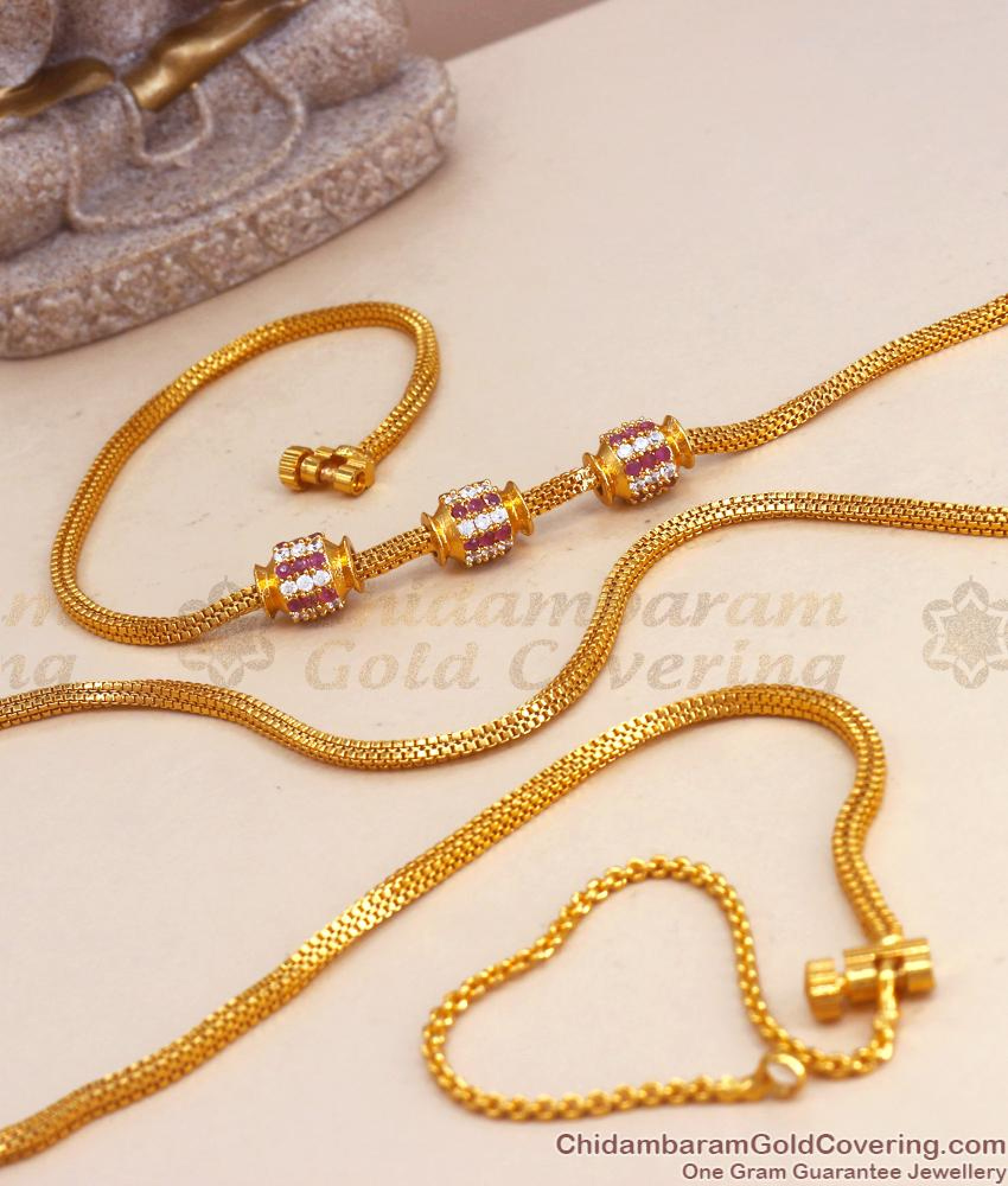 30 Inch Long Ruby White Stone Gold Plated Mugappu Malaysia Designs ...