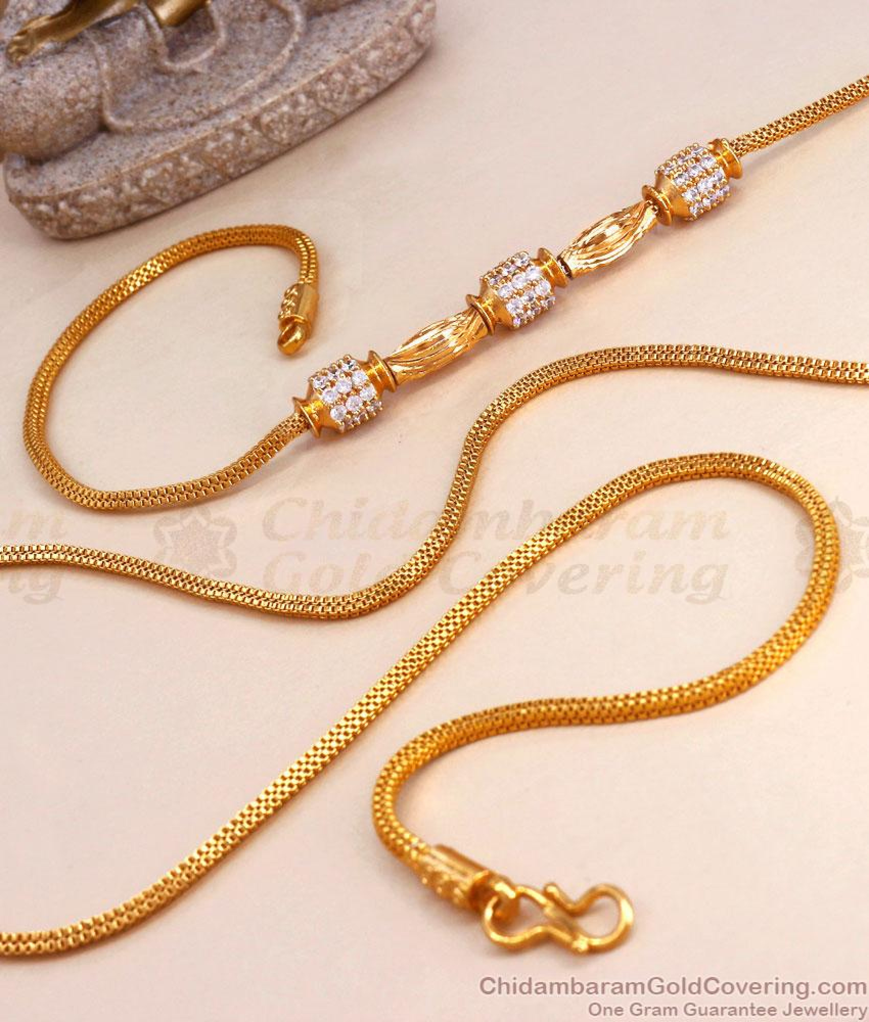 Bollywood Fashion 1 Gram Gold Mugappu Chain White Stone Ball Designs ...